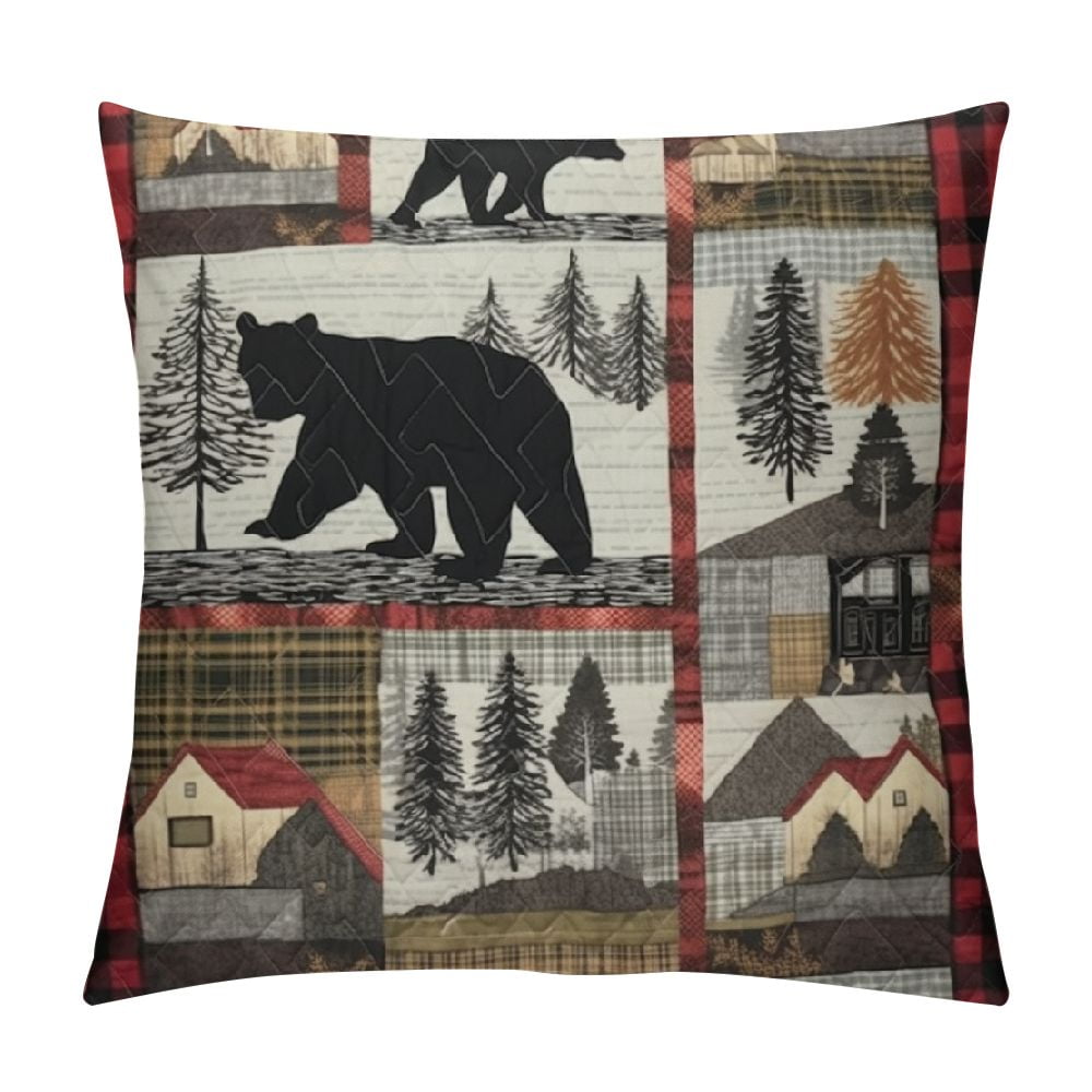 COMIO Cabin Throw Pillow Covers, Woodland Wolf Deer Bear Pillow Covers for Bed, Red Black ...