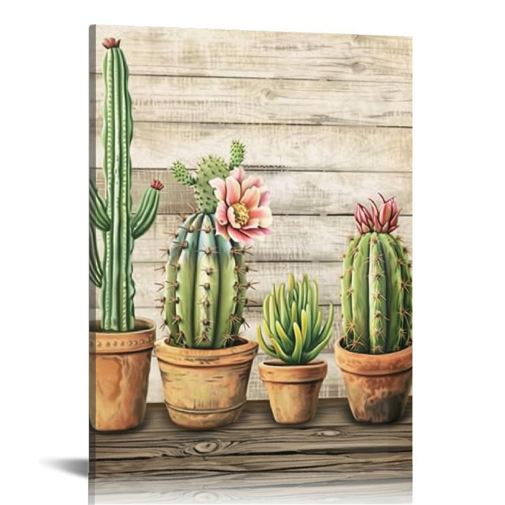 COMIO Cactus Canvas Wall Art, Green Prickly Cacti and Pink Cactus ...
