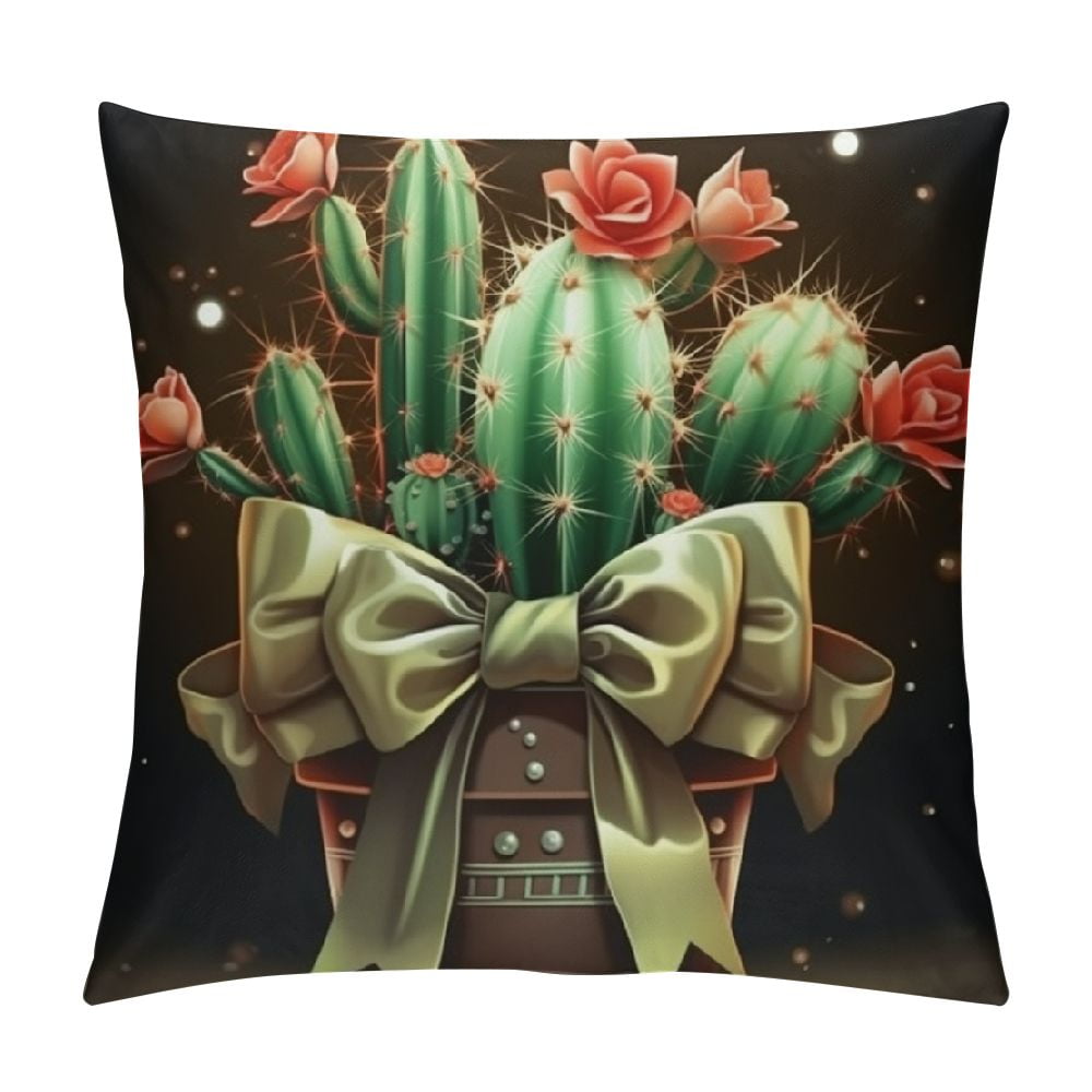 COMIO Cactus Plant Satin Modern Cushion Case Cactus Potted Plants ...