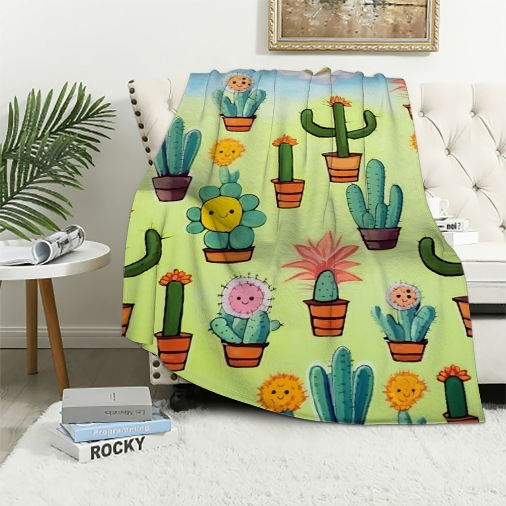 COMIO Cactus Throw Blanket, Adorable Super-Soft Extra-Large Cactus ...