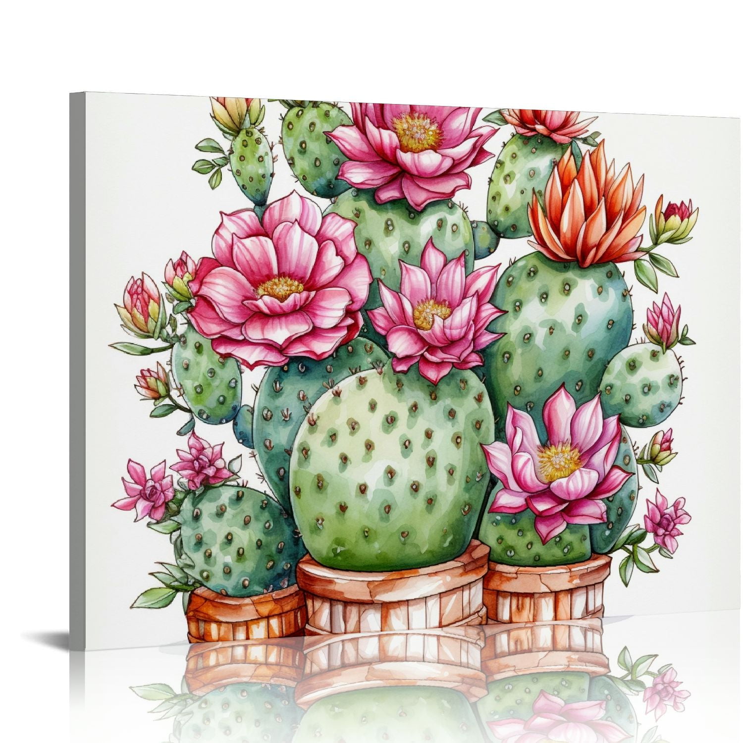 COMIO Cactus Wall Art Canvas Cacti Pictures Green Plants Painting, Pink ...