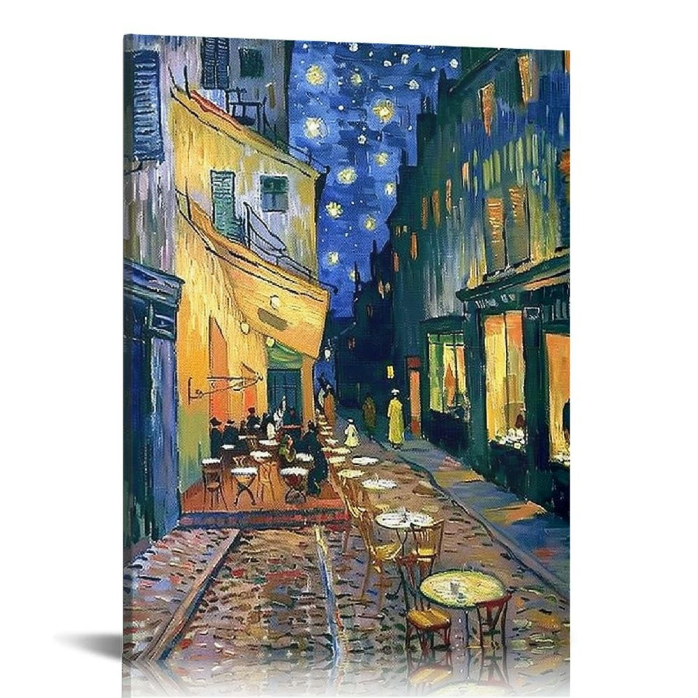 MLJA Cafe at Night Modern Stretched and Framed Giclee Canvas Prints Van ...