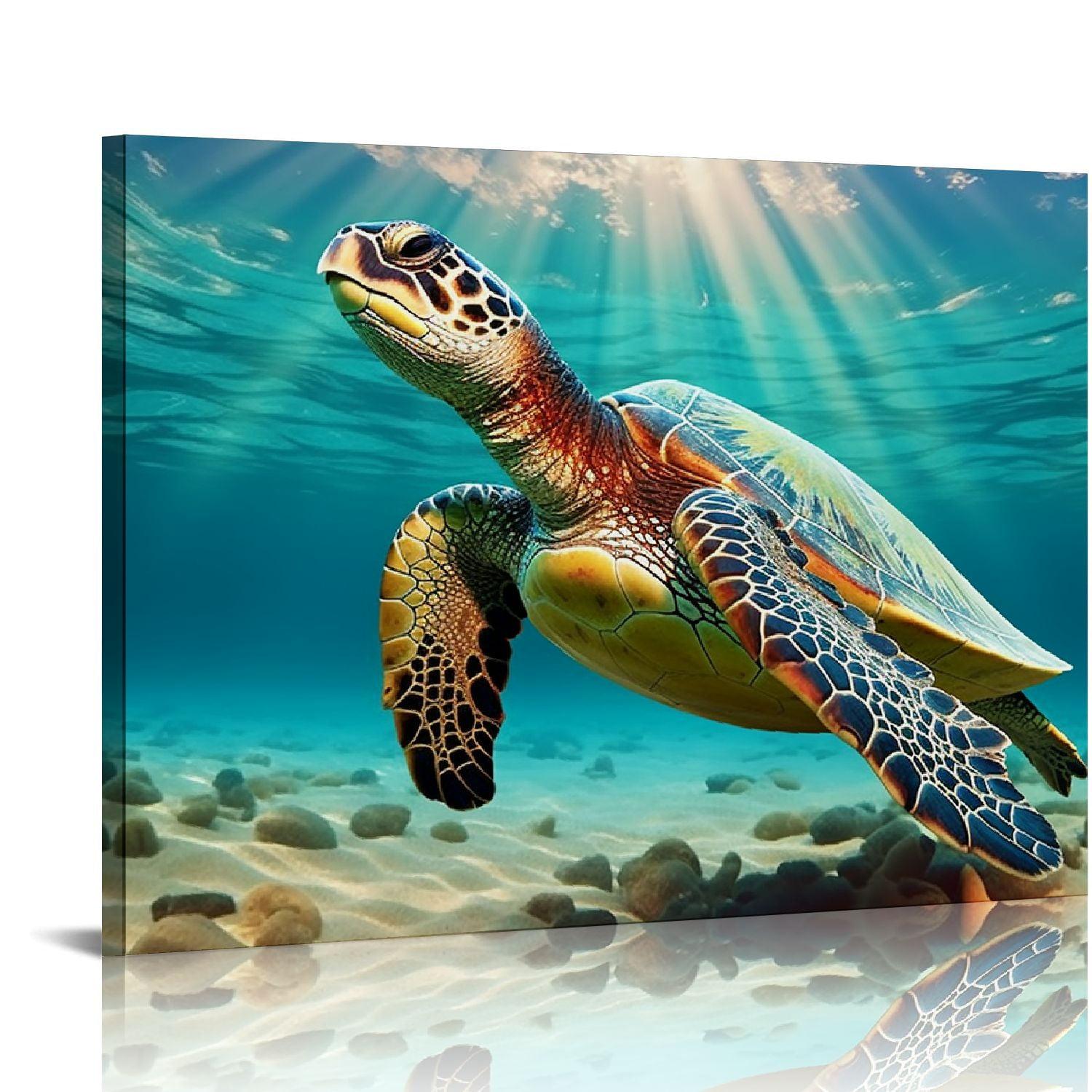 COMIO Canvas Green Sea Turtle Wall Art Prints Submarine Picture Modern Blue Ocean Animal ...