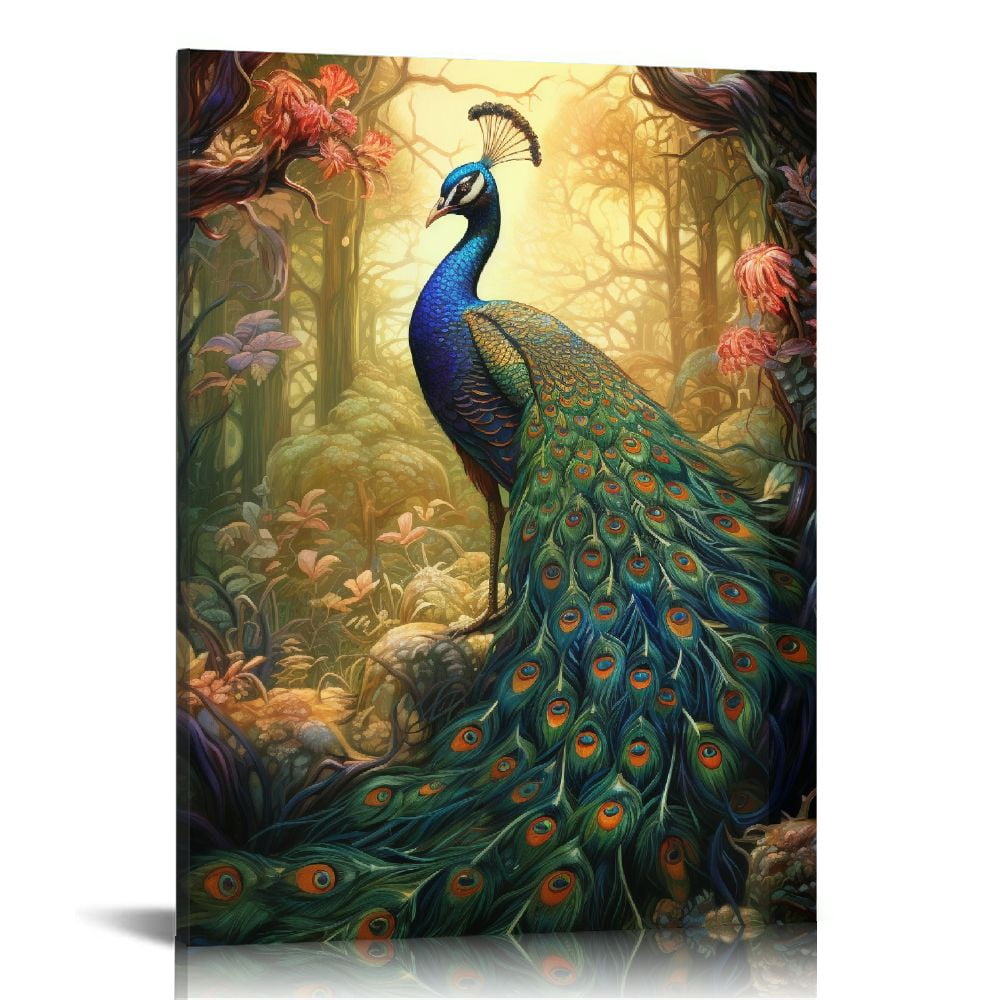 COMIO Canvas Peacock wall art, Framed Canvas Peacock Wall Art ...