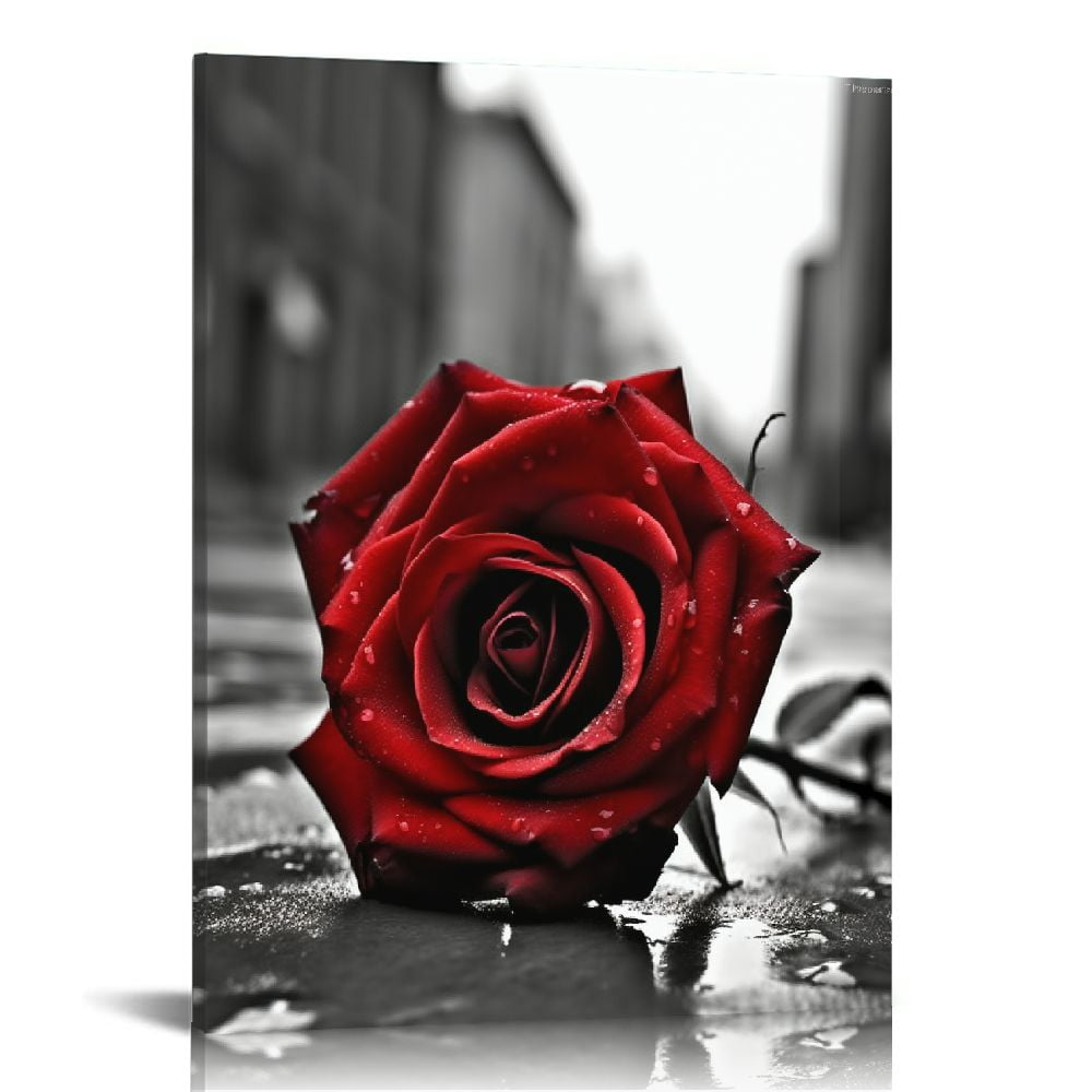 COMIO Canvas Print Black and White Red Rose Canvas Art Painting ...