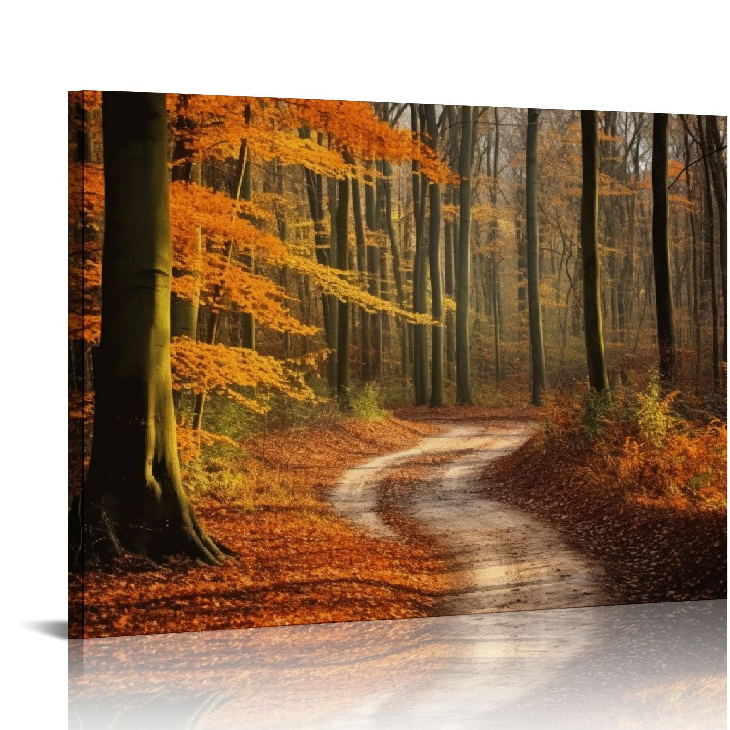 COMIO Canvas Print Wall Art Autumn Fall Orange Leaf Forest Tree Trail ...