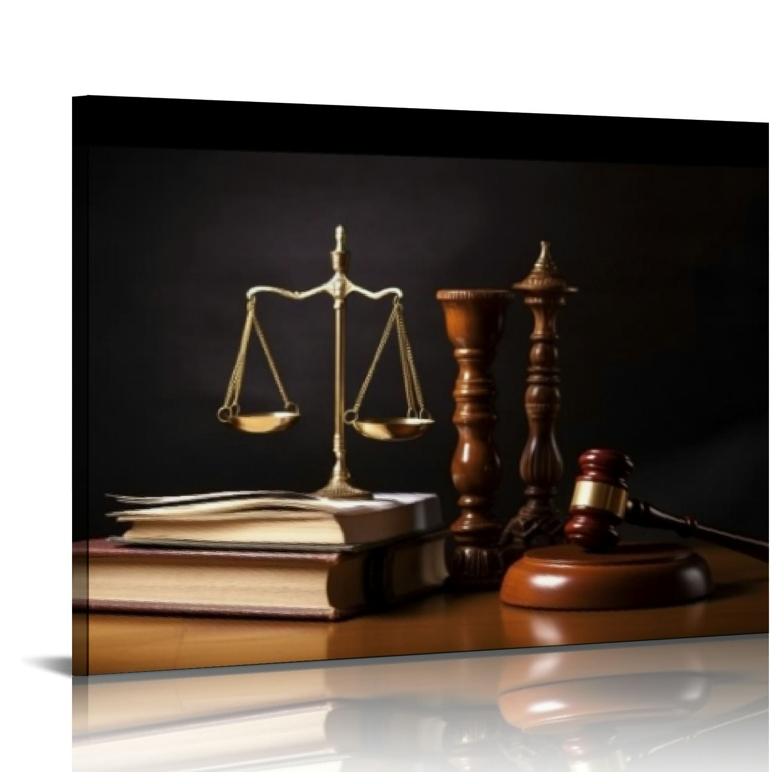 COMIO Canvas Print Wall Art Courtroom Judge Gavel, Hourglass, Scales of ...