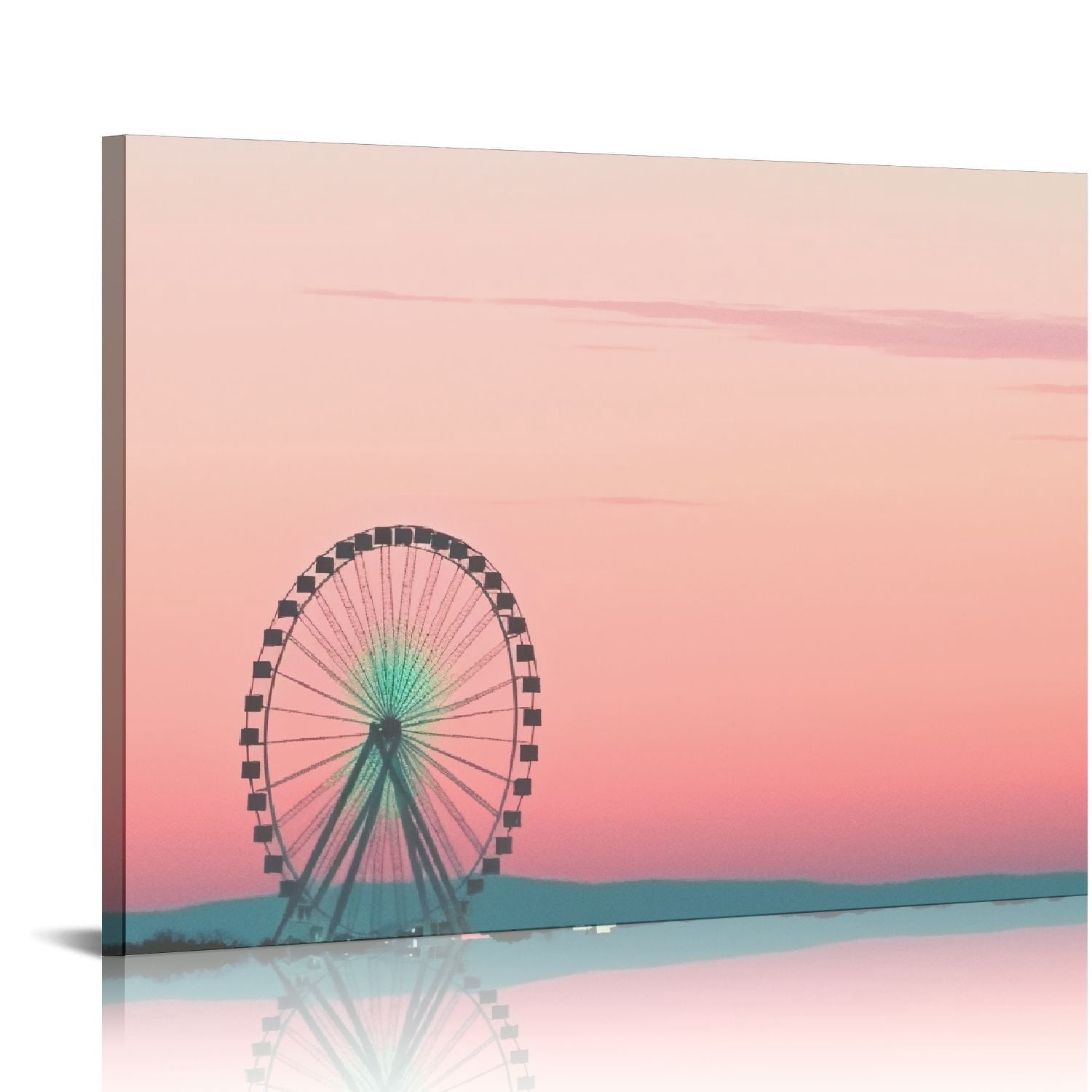 COMIO Canvas Print Wall Art Ferris Wheel on Pier with Blue Pink Sky ...