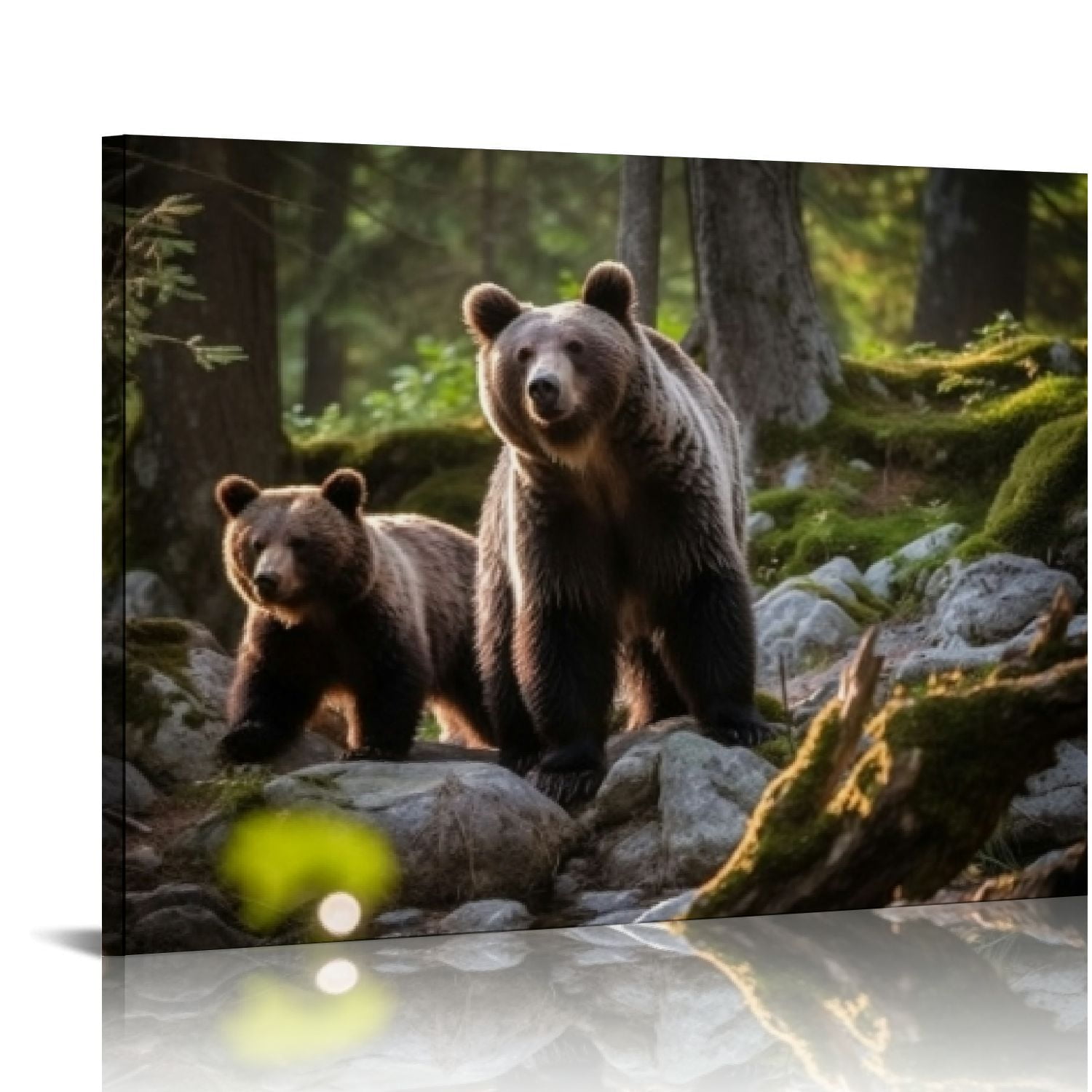 COMIO Canvas Print Wall Art Grizzly Bear Family in the Spring Forest ...