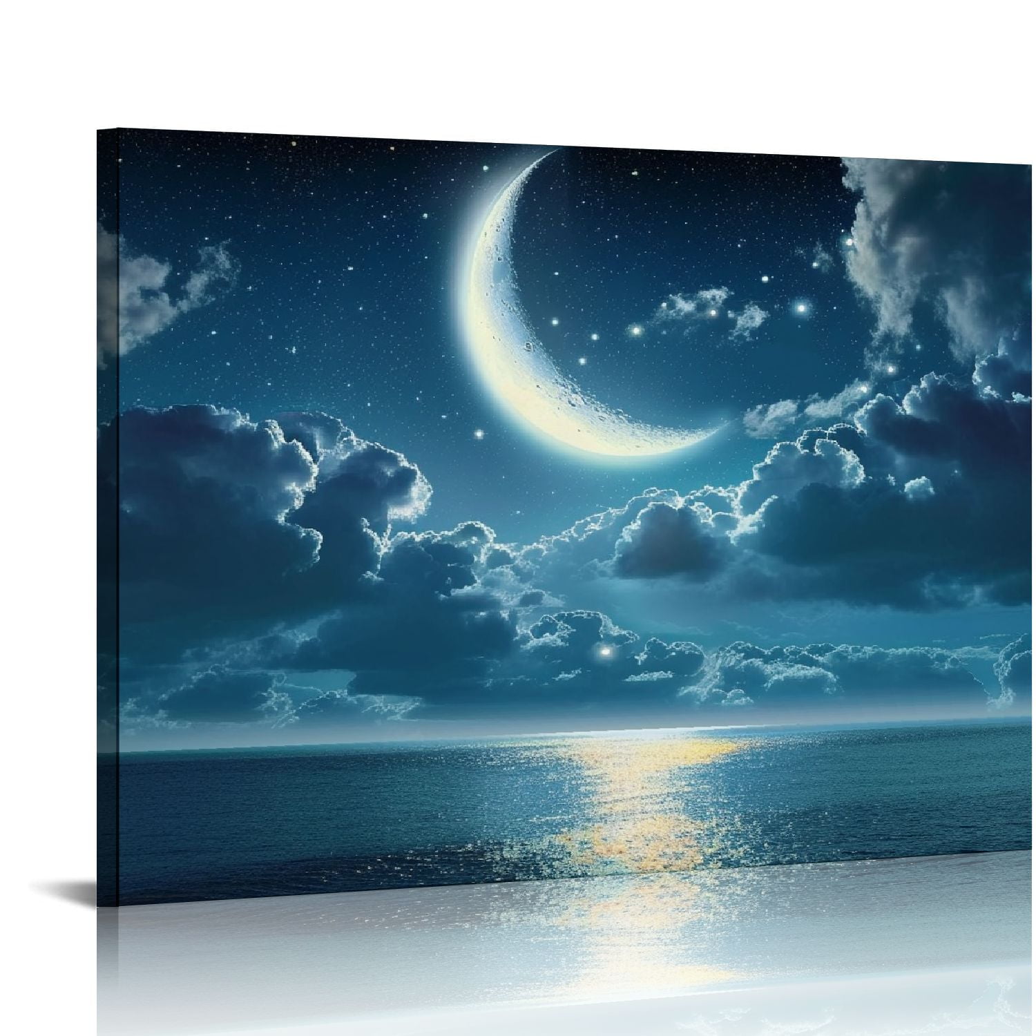 COMIO Canvas Print Wall Art Mystic Crescent Moon Stars Over Tropical ...