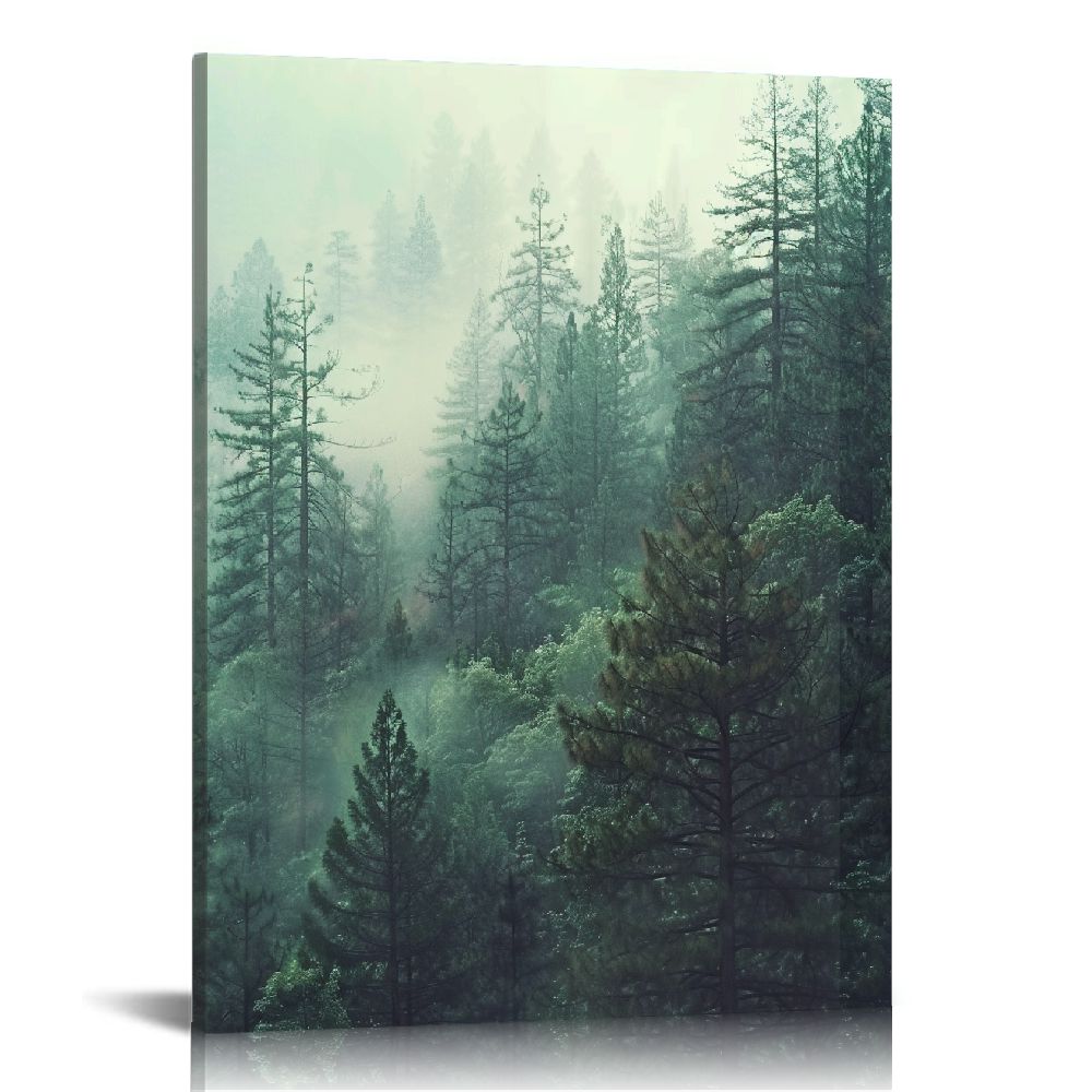 COMIO Canvas Print Wall Art Set Aerial View of Pine Trees in Mist ...