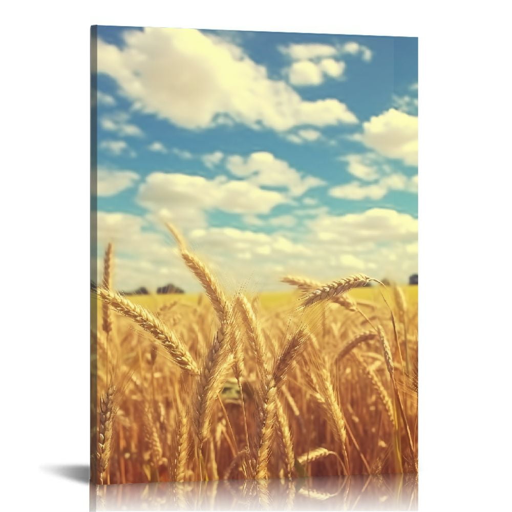 COMIO Canvas Print Wall Art Set Vintage Retro Golden Wheat Field Nature ...