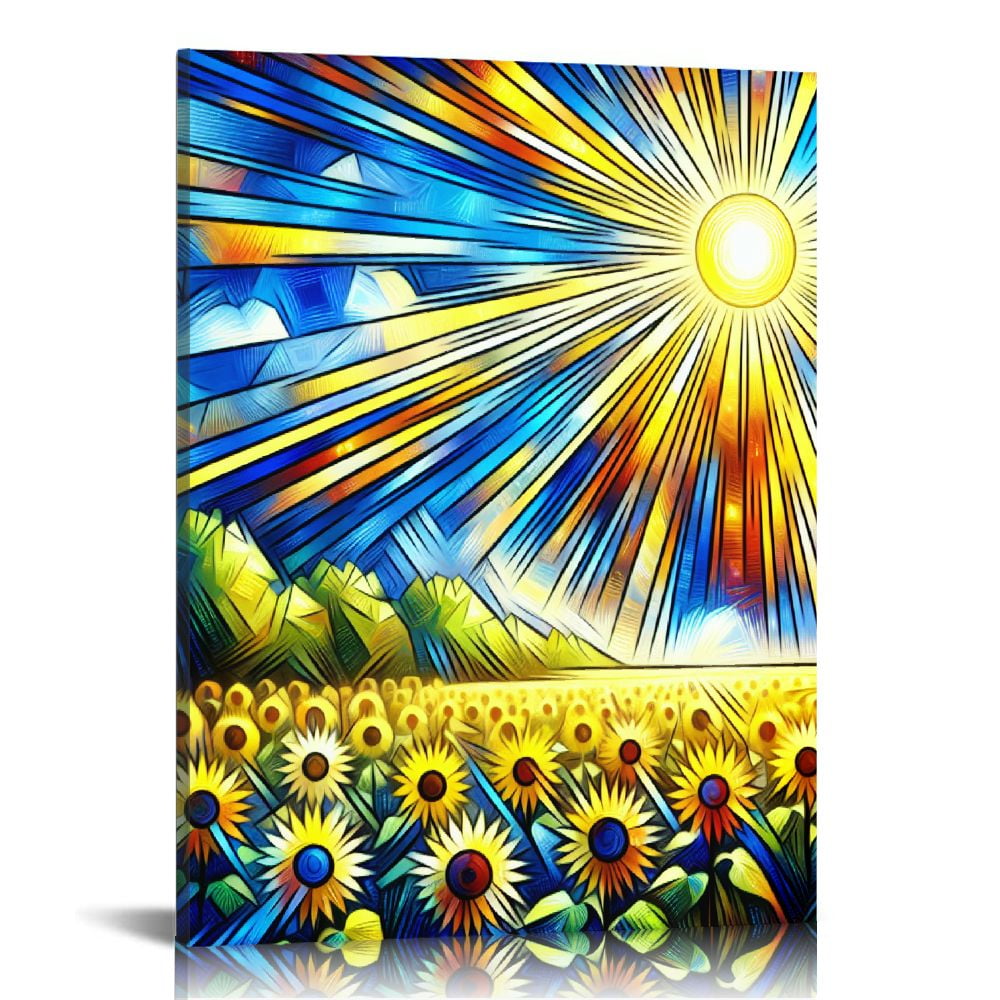 COMIO Canvas Print Wall Art Sunlight Shines on Sunflower Field Floral ...