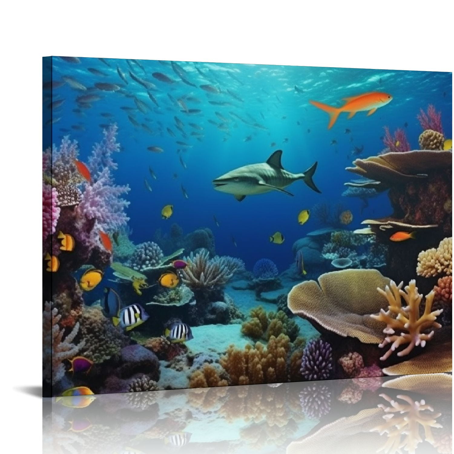 COMIO Canvas Print Wall Art Tropical Island Underwater Turtle Shark Nature Animals Underwater ...