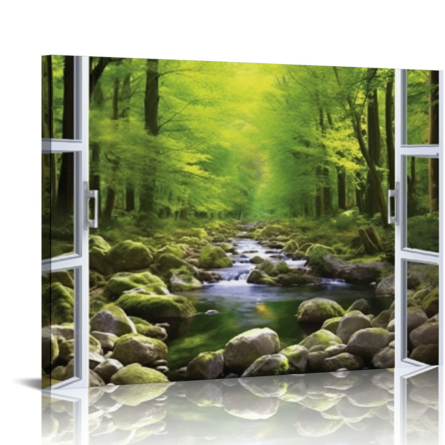 COMIO Canvas Print Wall Art Window. Fake Window View Forest View Print ...