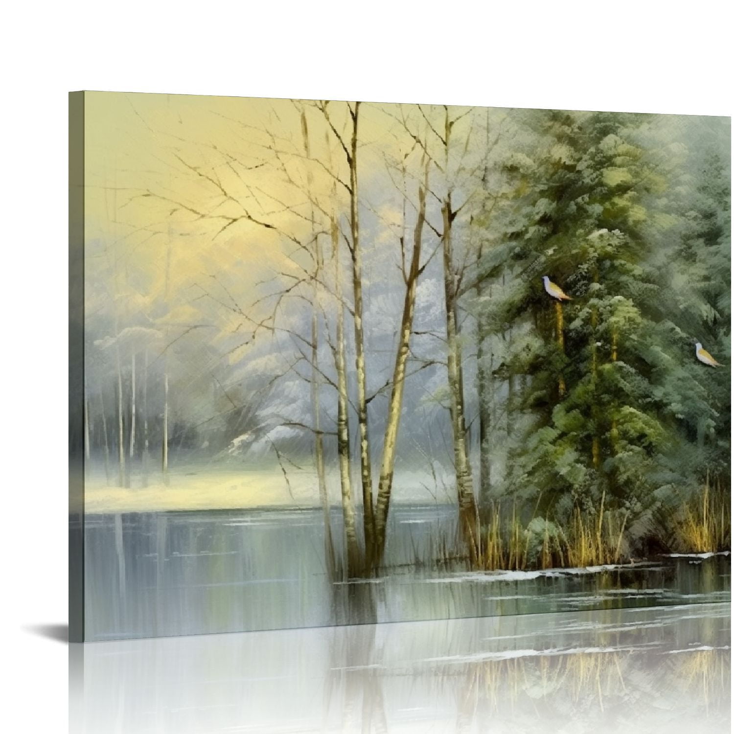 COMIO Canvas Print Wall Art Winter Forest Landscape with Frozen Lake ...