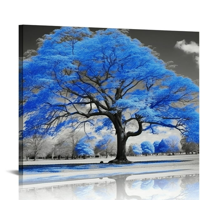 COMIO Canvas Prints Blue Tree Wall Art Painting Contemporary Black and ...