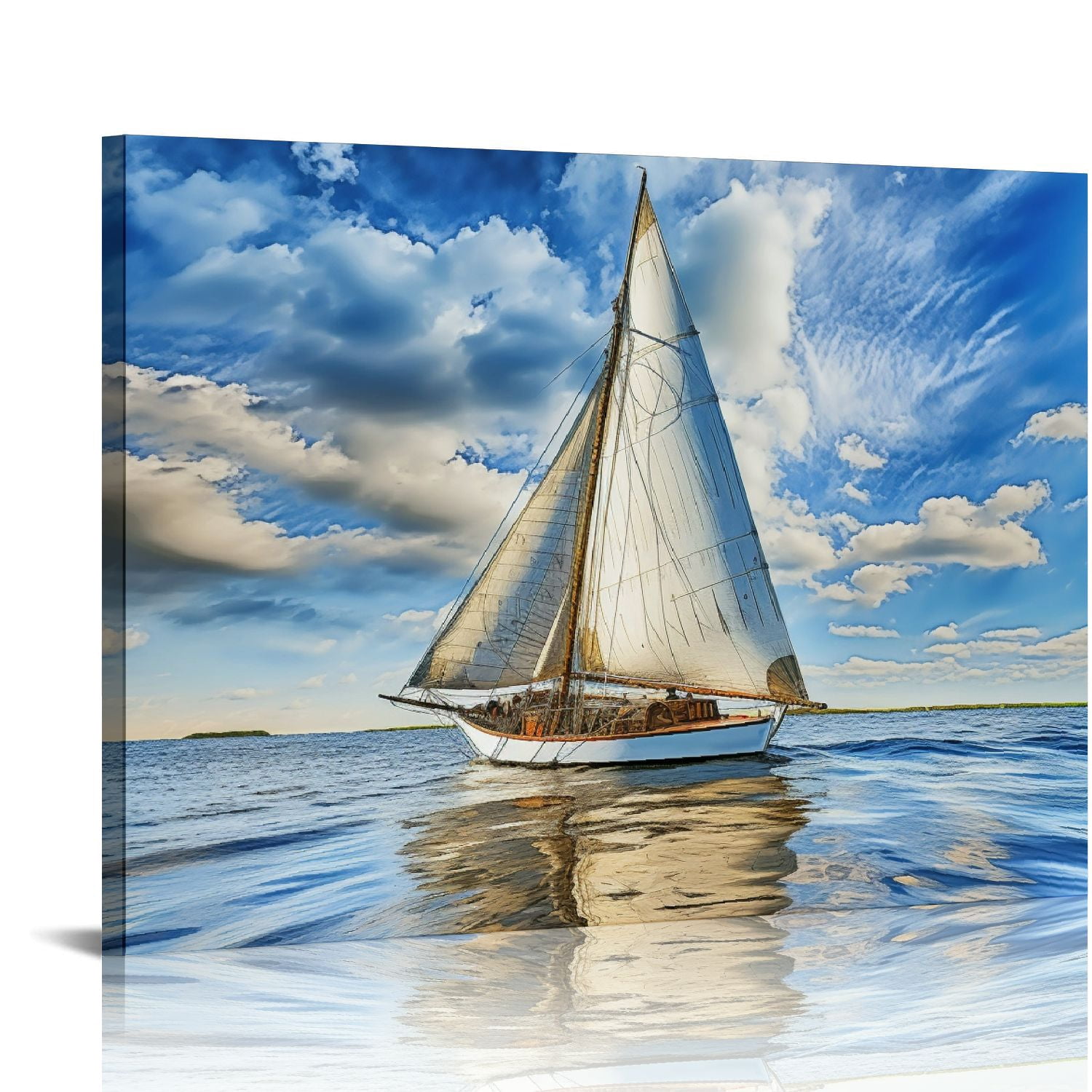 MLJA Canvas Prints Wall Art - Beautiful Seascape White Sail Boat on The ...