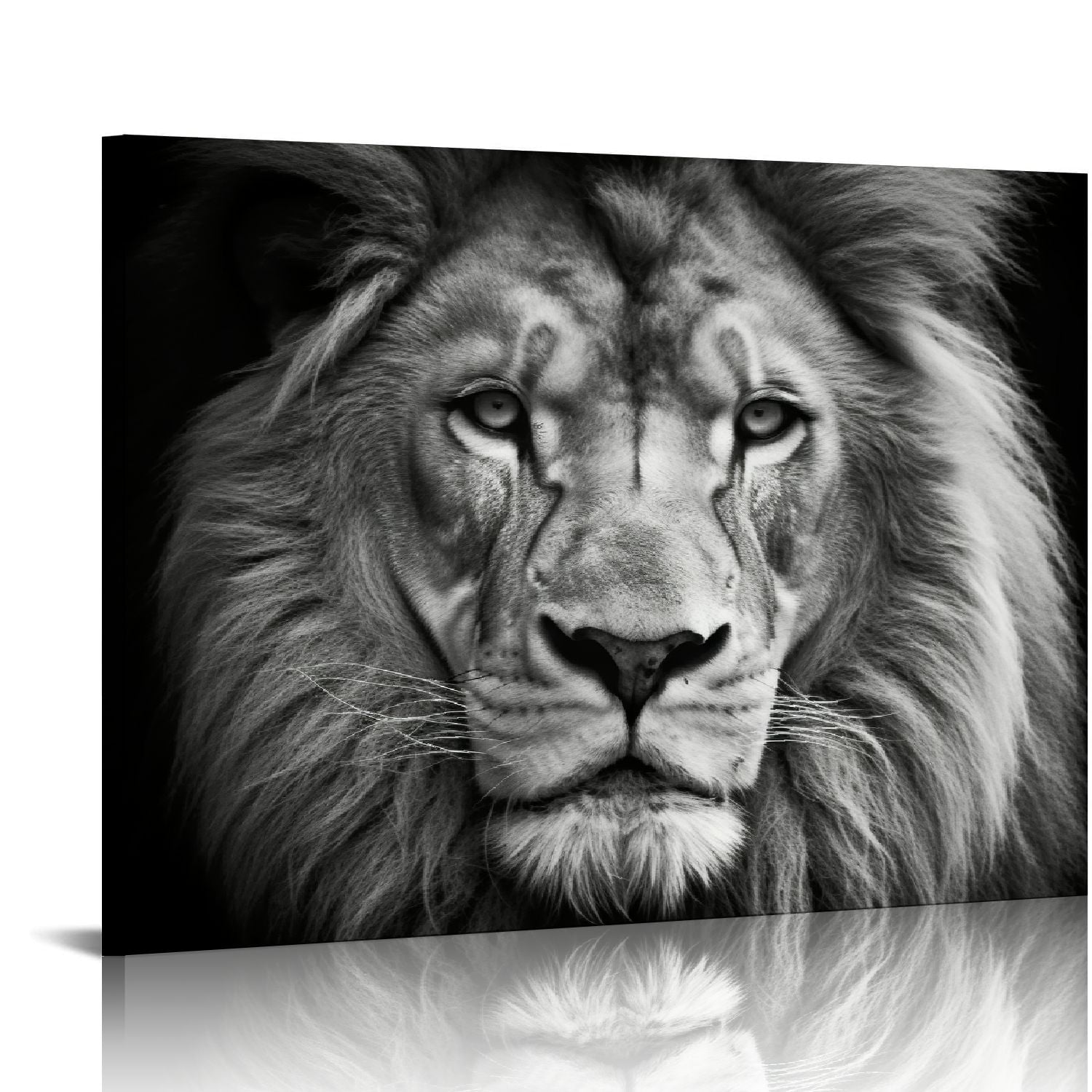 COMIO Canvas Prints Wall Art Grey lion Stretched Canvas Wooden Framed ...