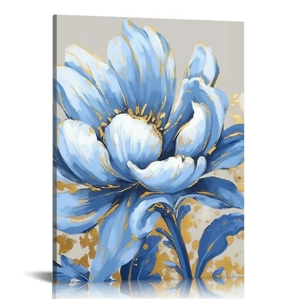 COMIO Canvas Set of Wall Art Flower Triptych Artwork Modern Gray Blue Tulip Floral Picture ...