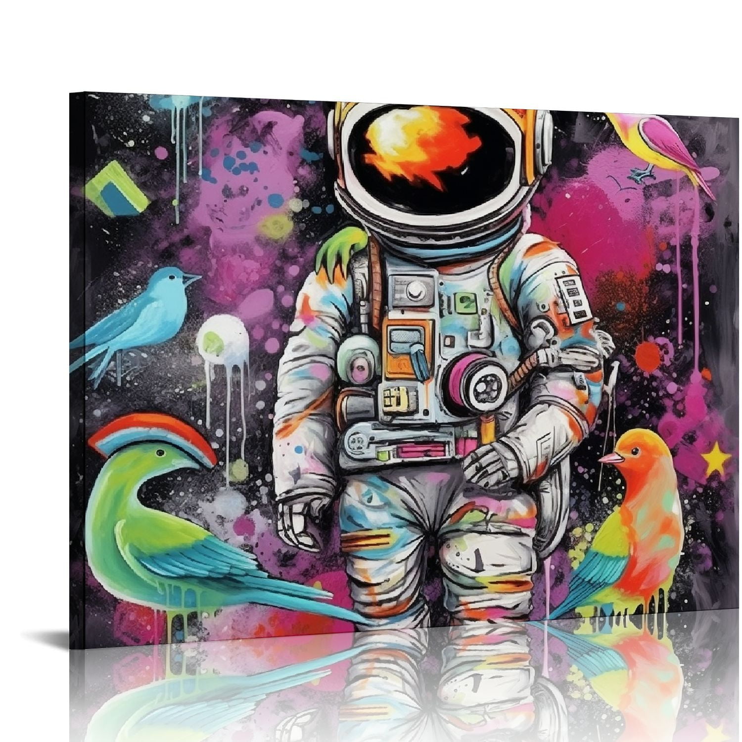 COMIO Canvas Wall Art Astronauts Graffiti Space Flamingo Wall Art for ...