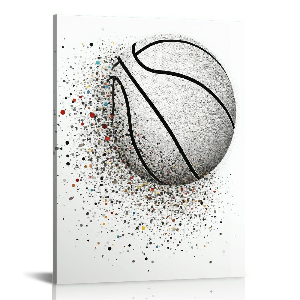 COMIO Canvas Wall Art Basketball Particle Silhouette Sports Poster Art Prints Painting Framed ...