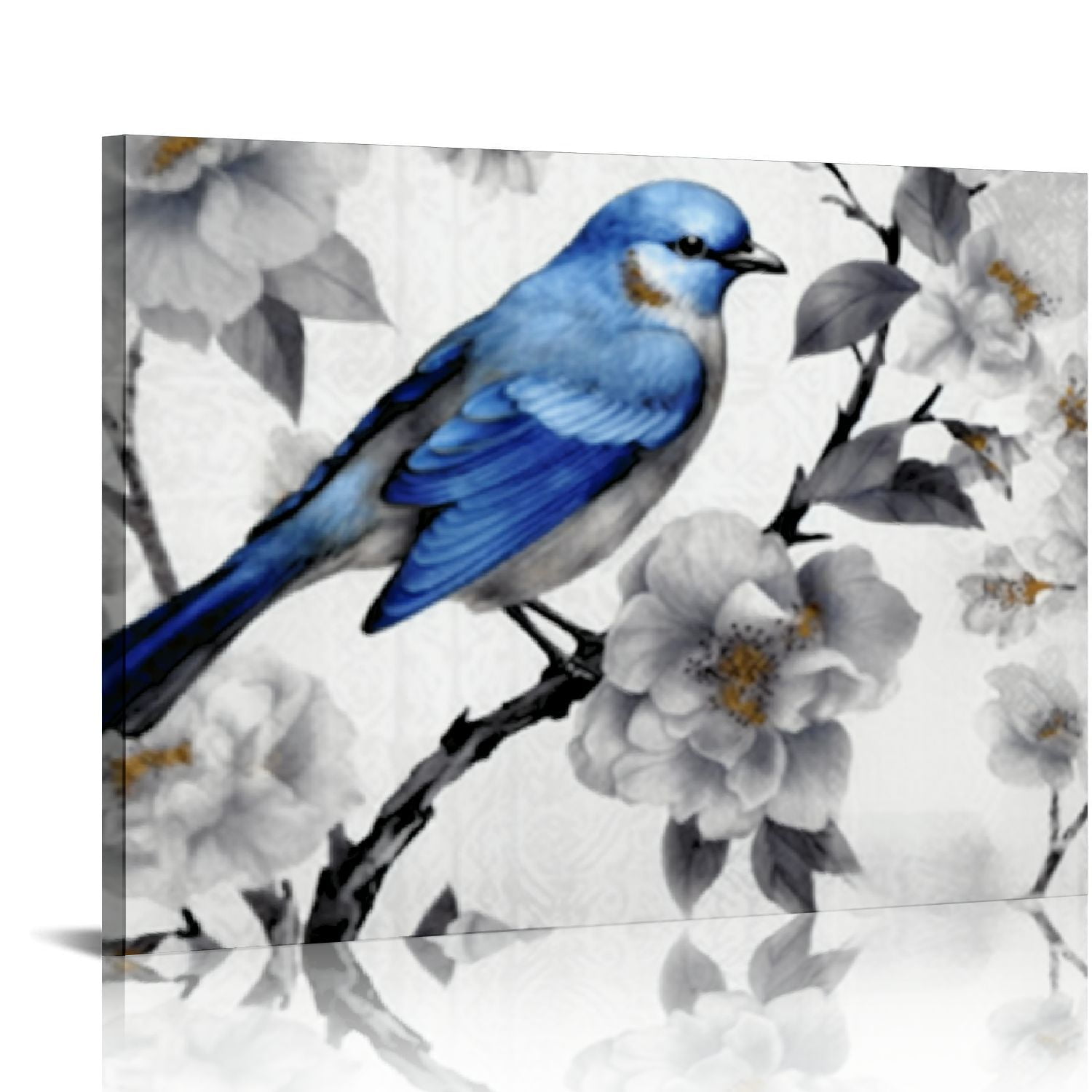 COMIO Canvas Wall Art Beautiful Watercolor blue Bird and flower ...