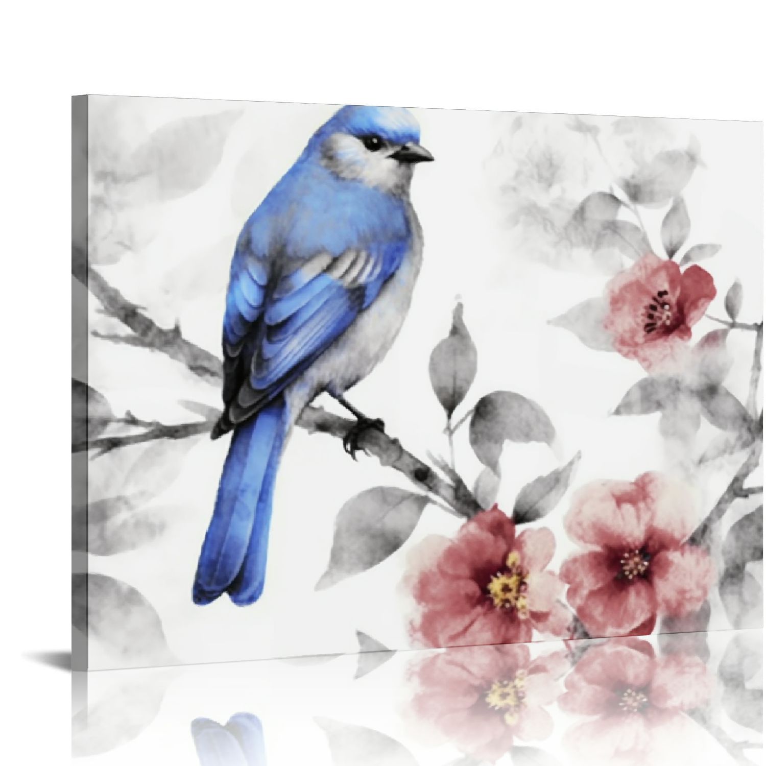 COMIO Canvas Wall Art Beautiful Watercolor blue Bird and flower ...