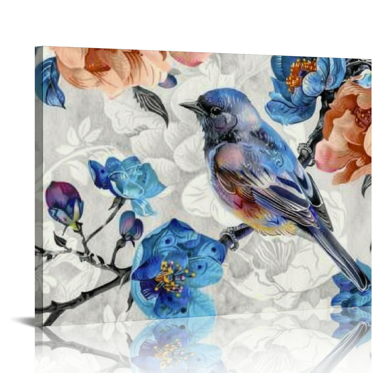 COMIO Canvas Wall Art Beautiful Watercolor blue Bird and flower ...