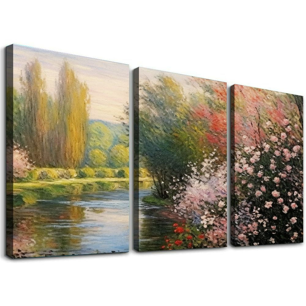COMIO Canvas Wall Art Claude Monet Painting Garden of Montgeron in Giverny Picture Canvas ...