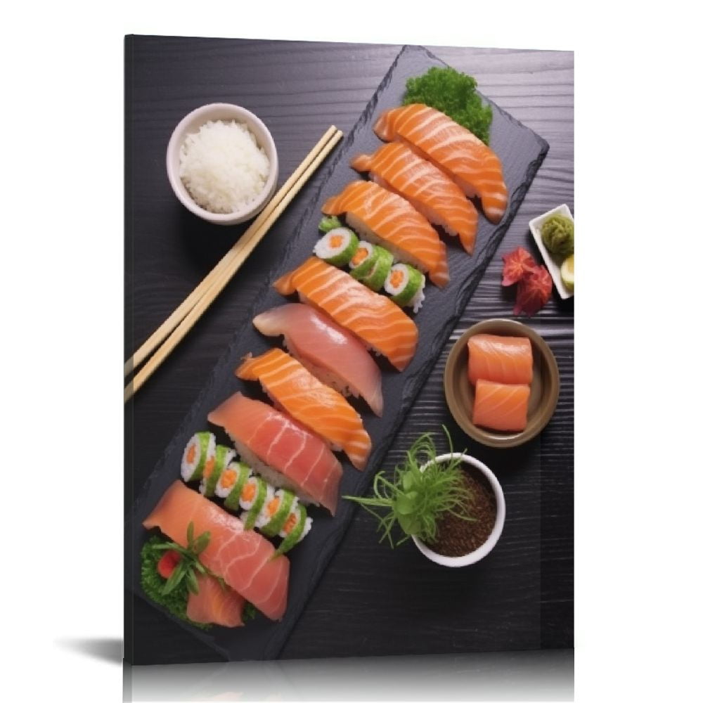 COMIO Canvas Wall Art Close Up of Sashimi Sushi Set Print Picture ...