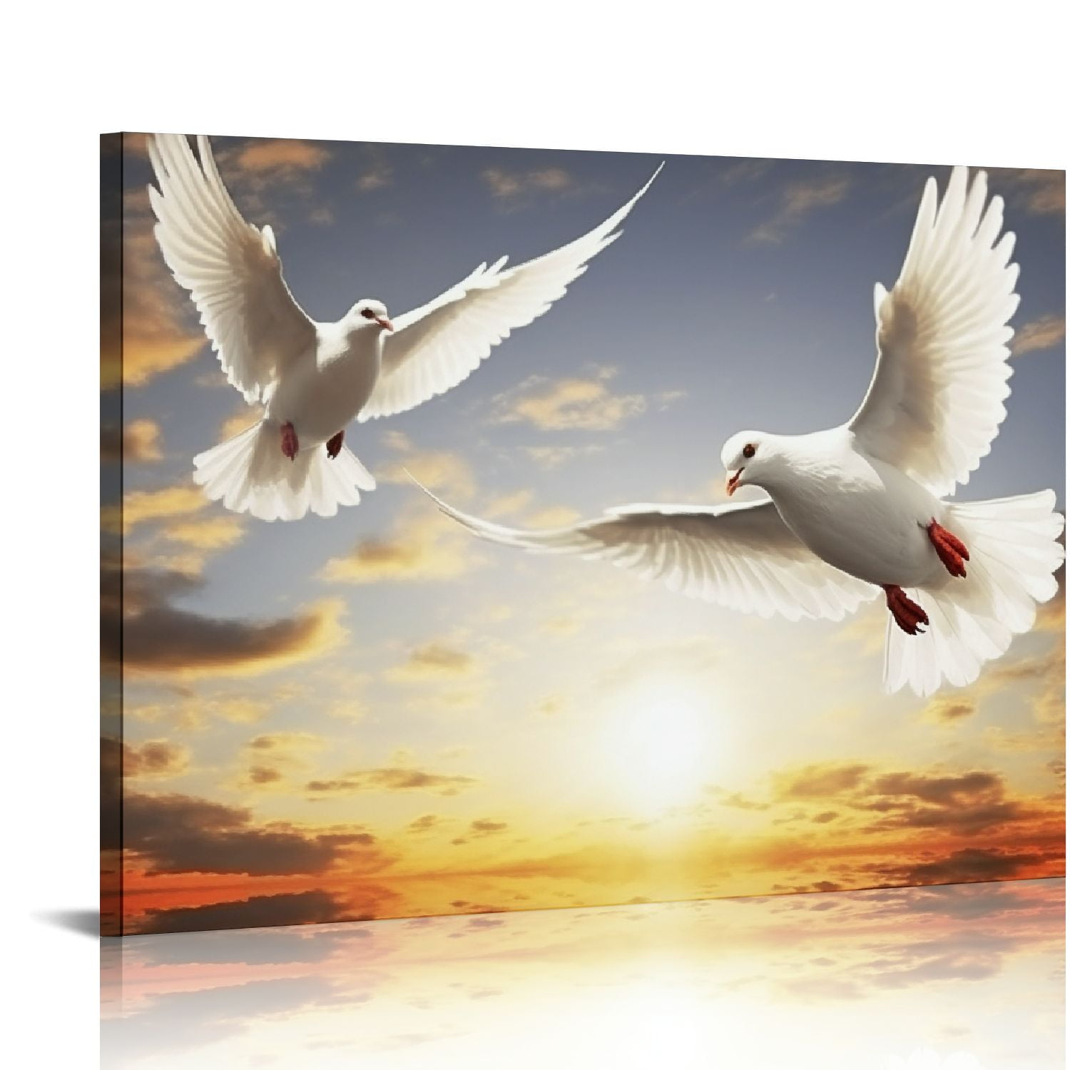 COMIO Canvas Wall Art Wall Decor Abstract Two White Doves Painting ...