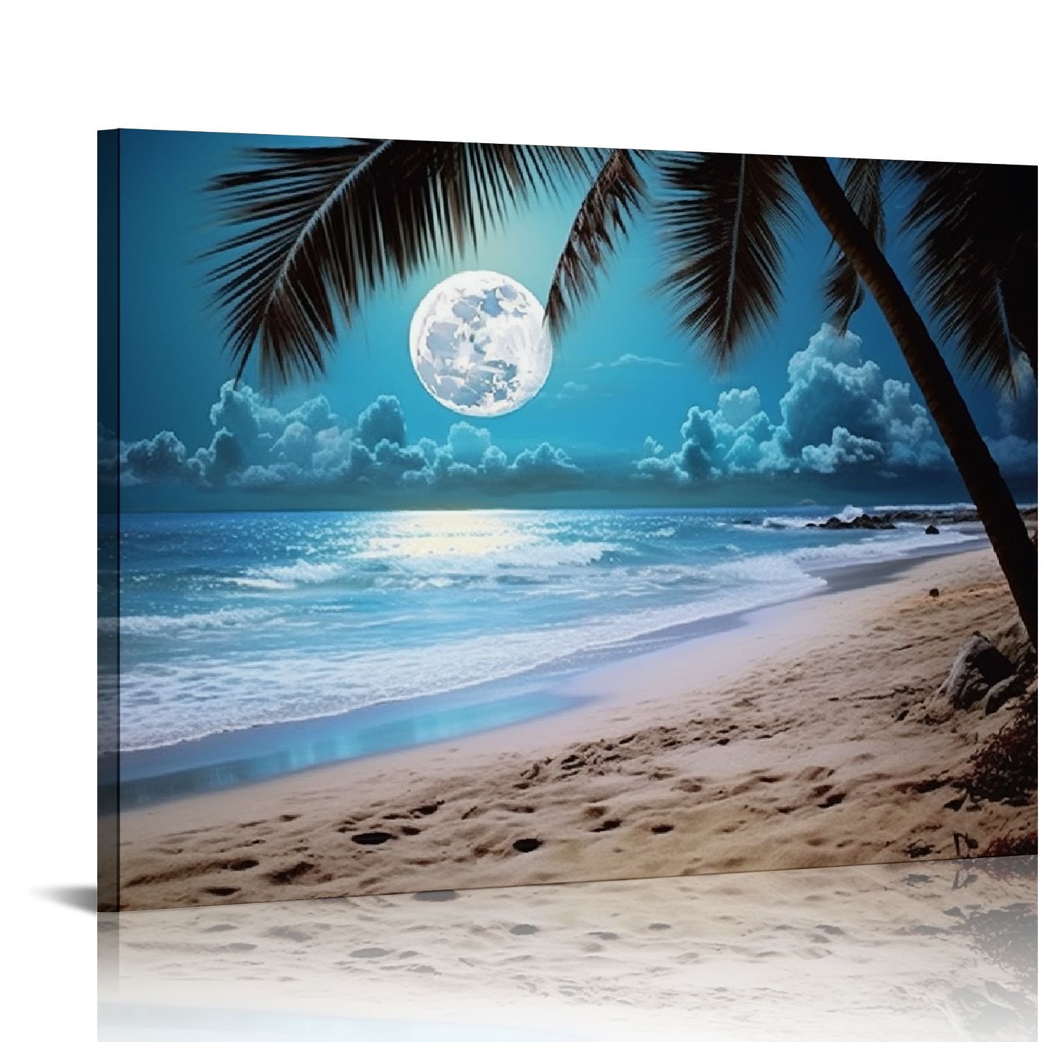COMIO Canvas Wall Art Decor Beach Amazing Blue Sunset Painting for ...
