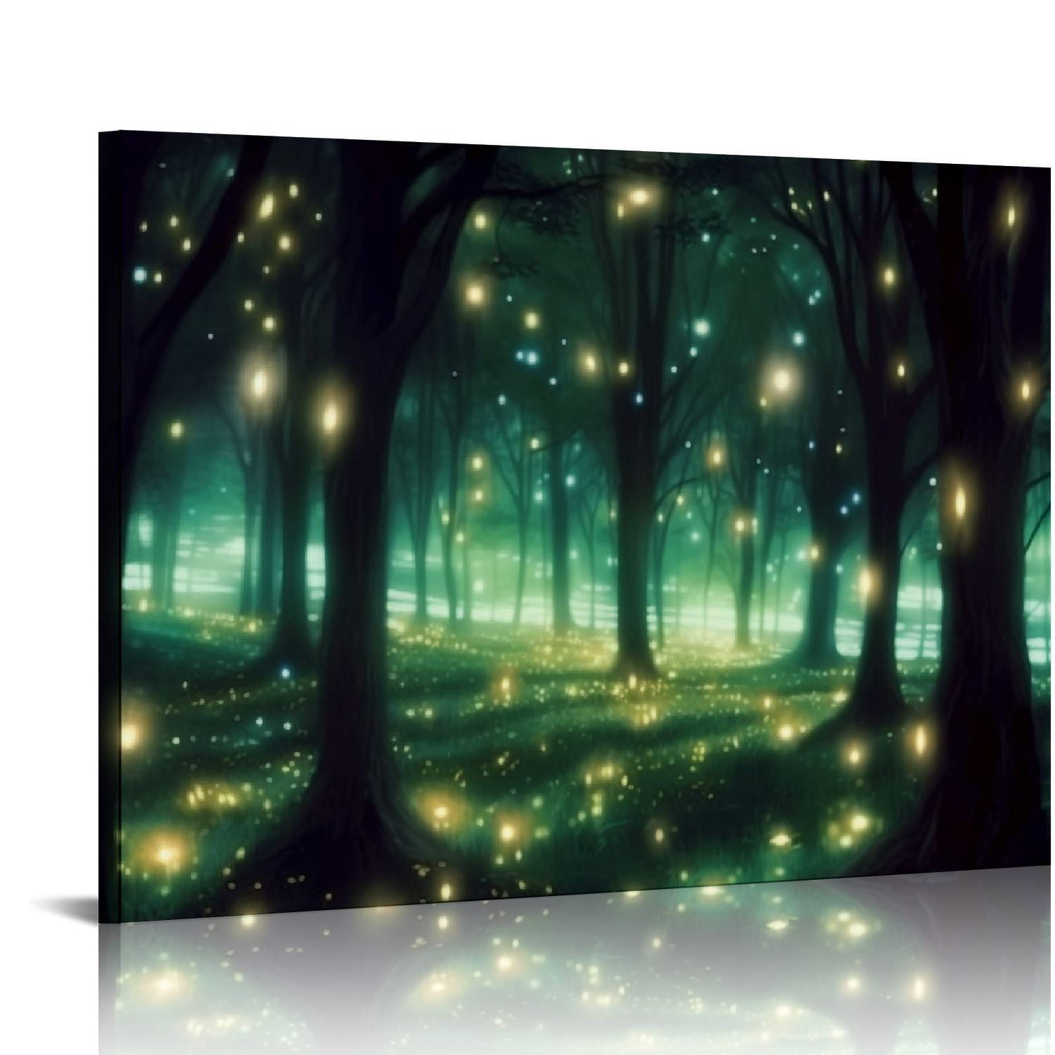 COMIO Canvas Wall Art,Fantasy Forest At Night With Fireflies,Extra ...