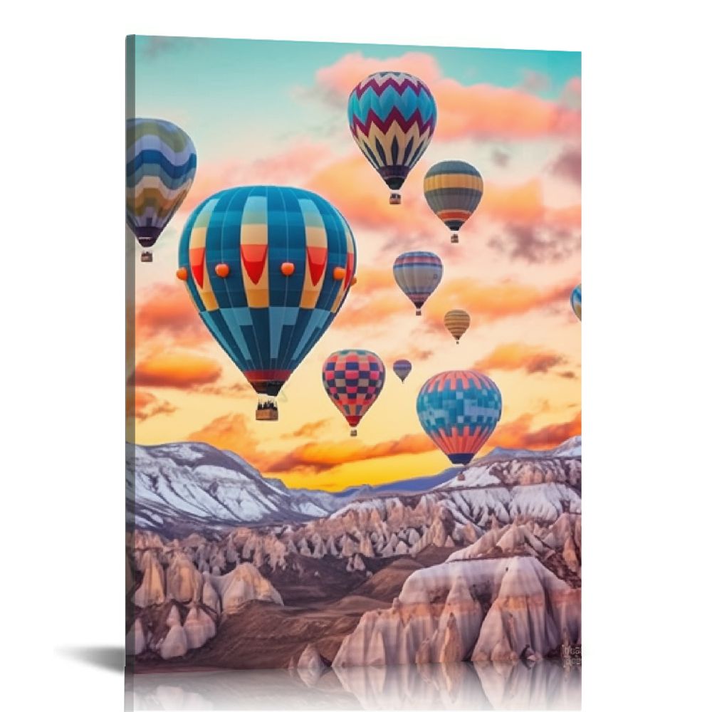 COMIO Canvas Wall Art, Hot Air Balloon in The Sky Wall Decor for Living ...