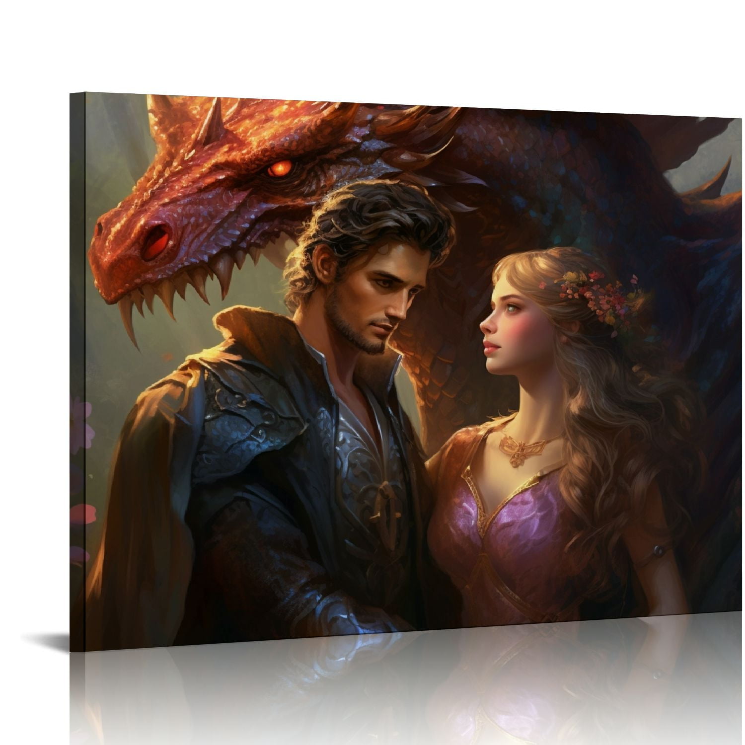 COMIO Canvas Wall Art - Knight Fighting the Fire Dragon - Modern Wall ...