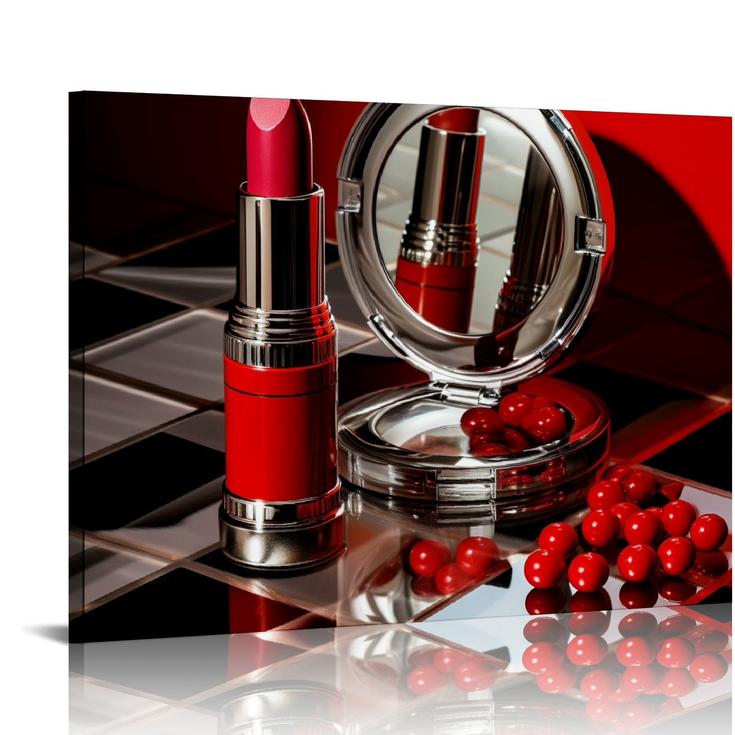 COMIO Canvas Wall Art, Lipstick High Heel Black Framed Paintings Print ...