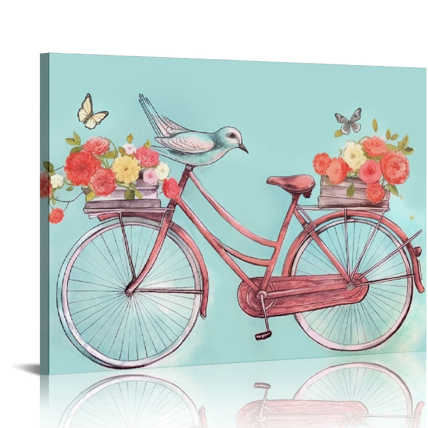 COMIO Canvas Wall Art Pink Flower Wall Decor Home Decor Aesthetic Bird ...