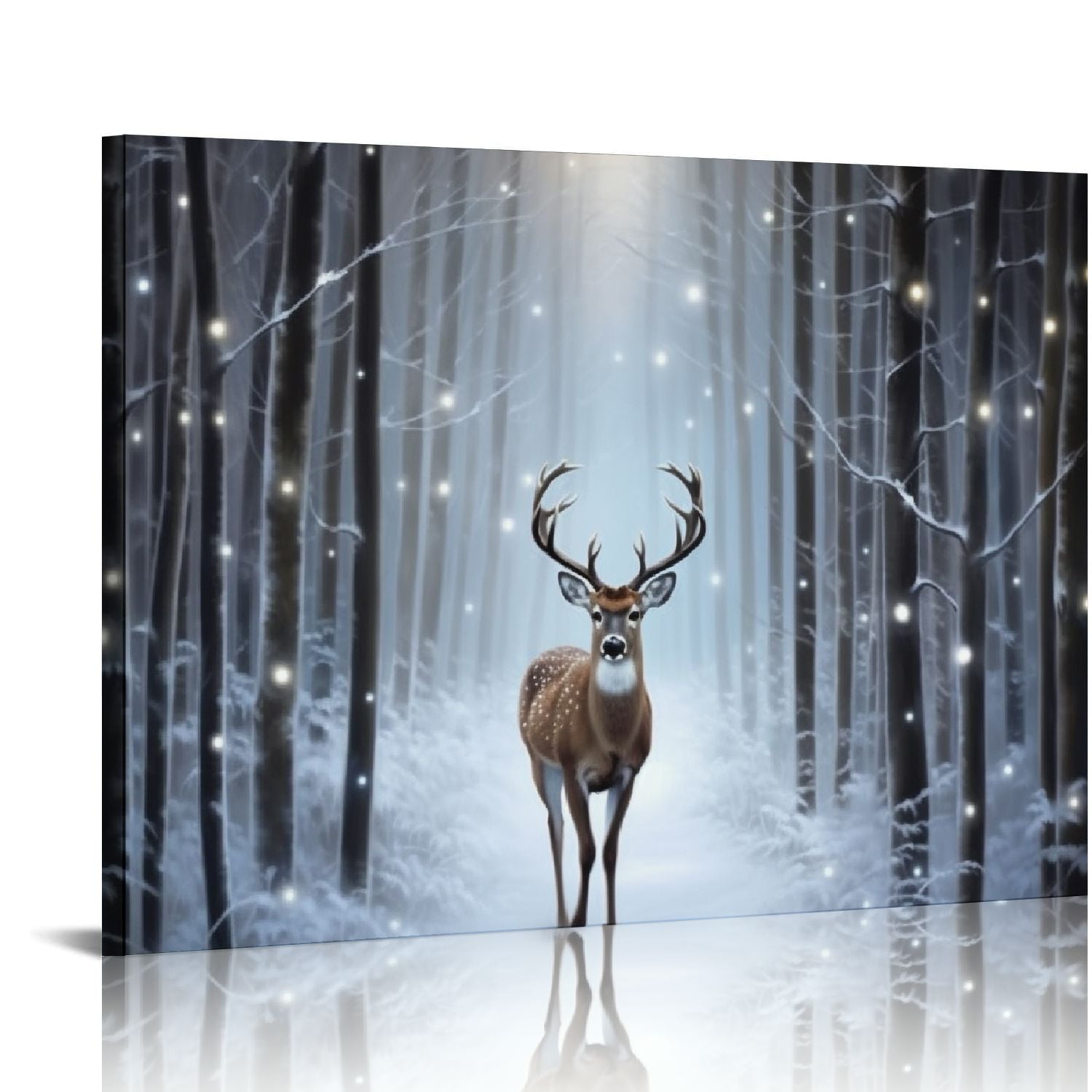COMIO Canvas Wall Art Prints Deer Walking in the Forest Picture Winter ...