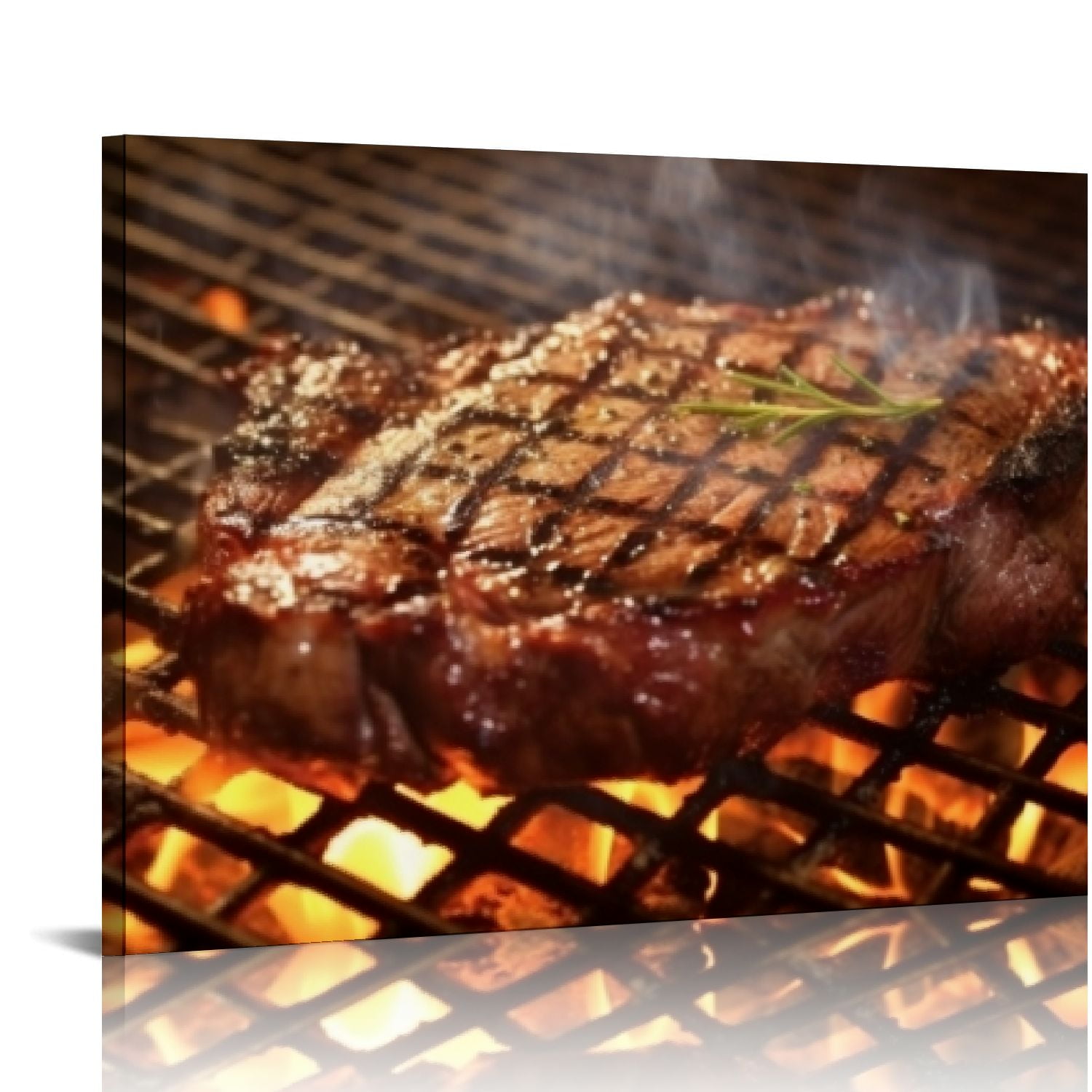 COMIO Canvas Wall Art Prints Large Juicy Beef Rib Eye Steak a Hot Grill ...