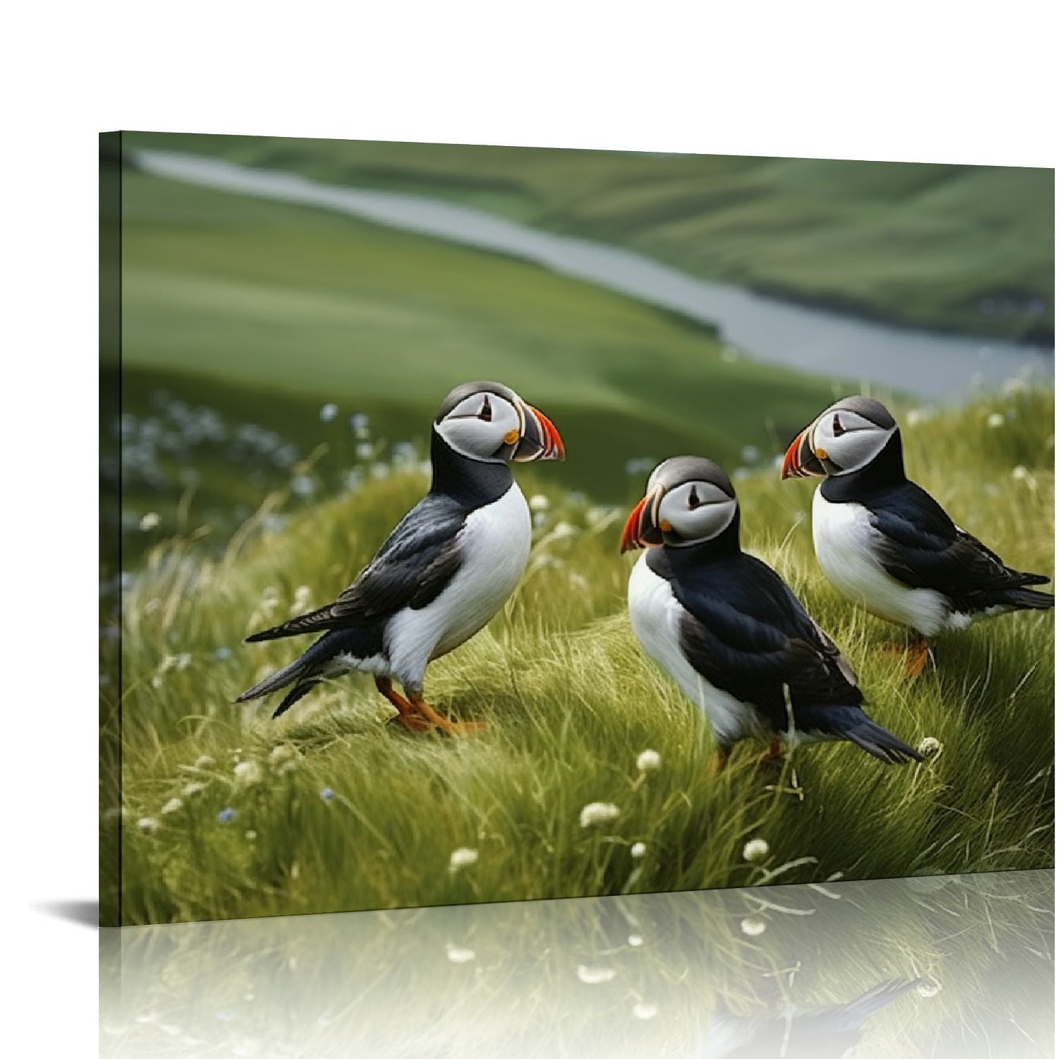 COMIO Canvas Wall Art Puffin On Grass Wall Art Prints Painting Bird ...