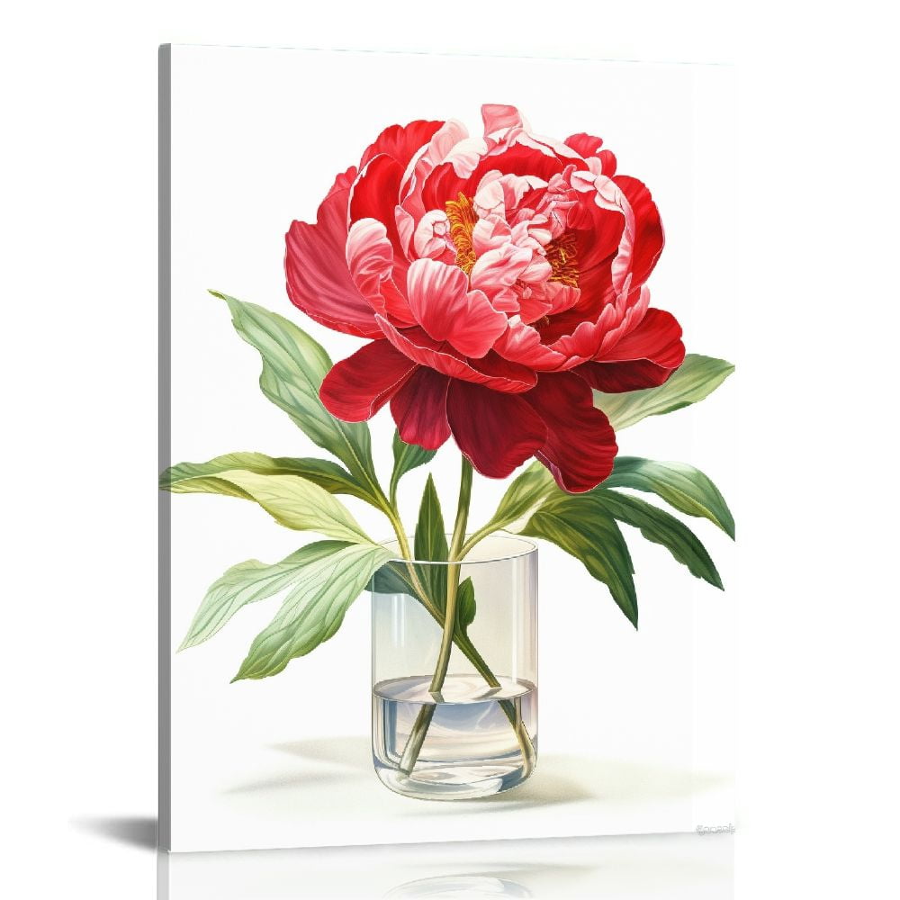 COMIO Canvas Wall Art Red Flower Print Painting Modern Contemporary ...
