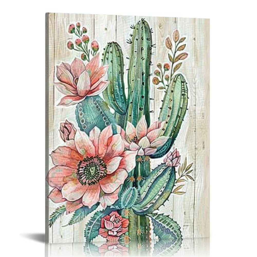 COMIO Canvas Wall Art Succulents Cactus Plant Wall Decor Bathroom Wall ...