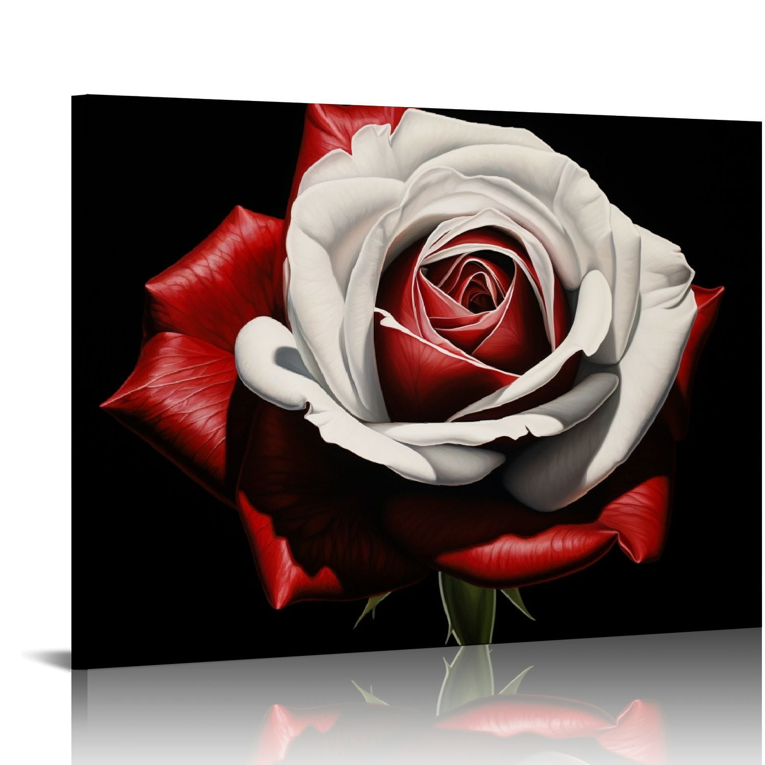 COMIO Canvas Wall Art White And Red Rose Canvas Print Artwork Flowers ...
