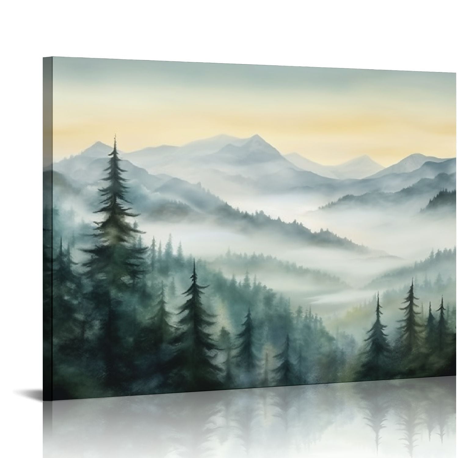 COMIO Canvas Wall Art for Bedroom Foggy Forest Tree Landscape Painting ...