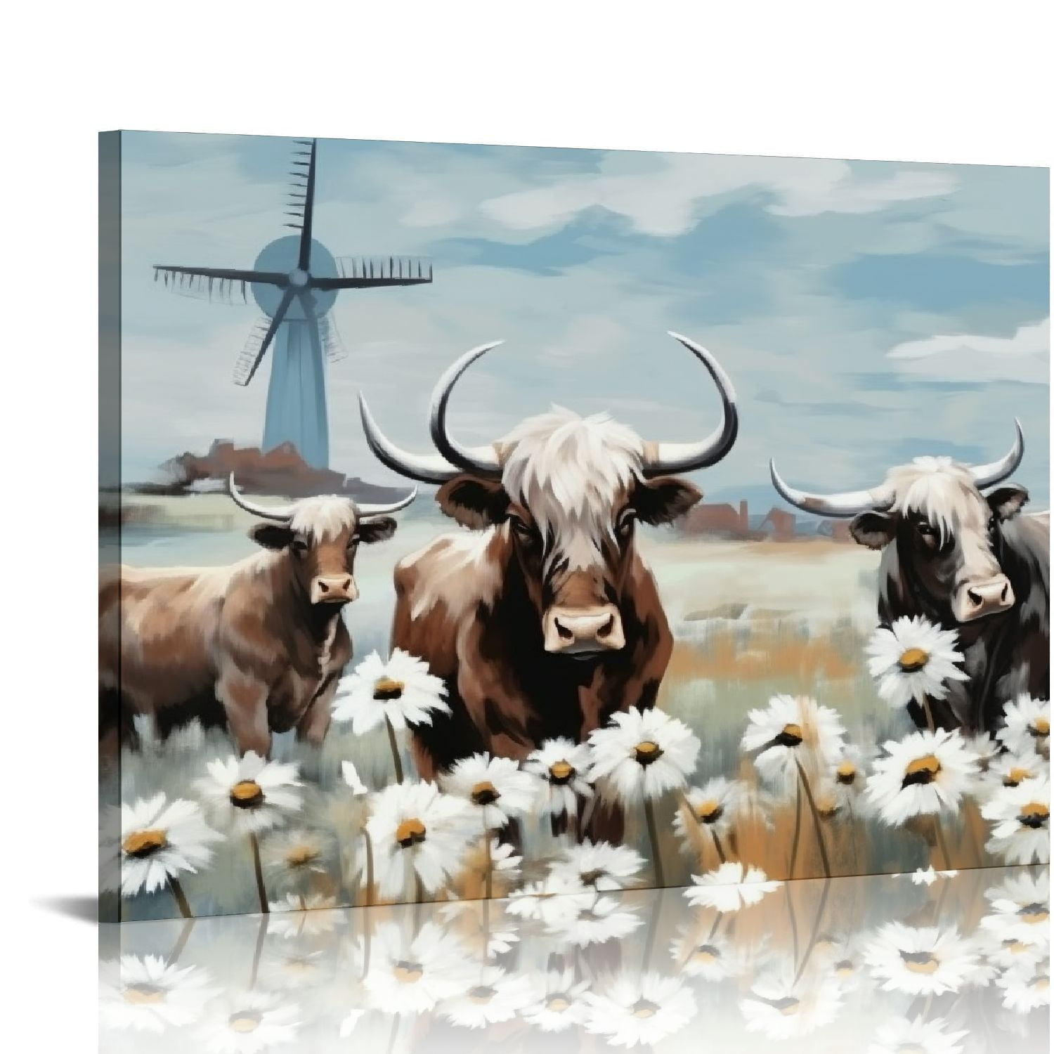 COMIO Canvas wall art bathroom coastal Bohemian farmhouse highland cow ...
