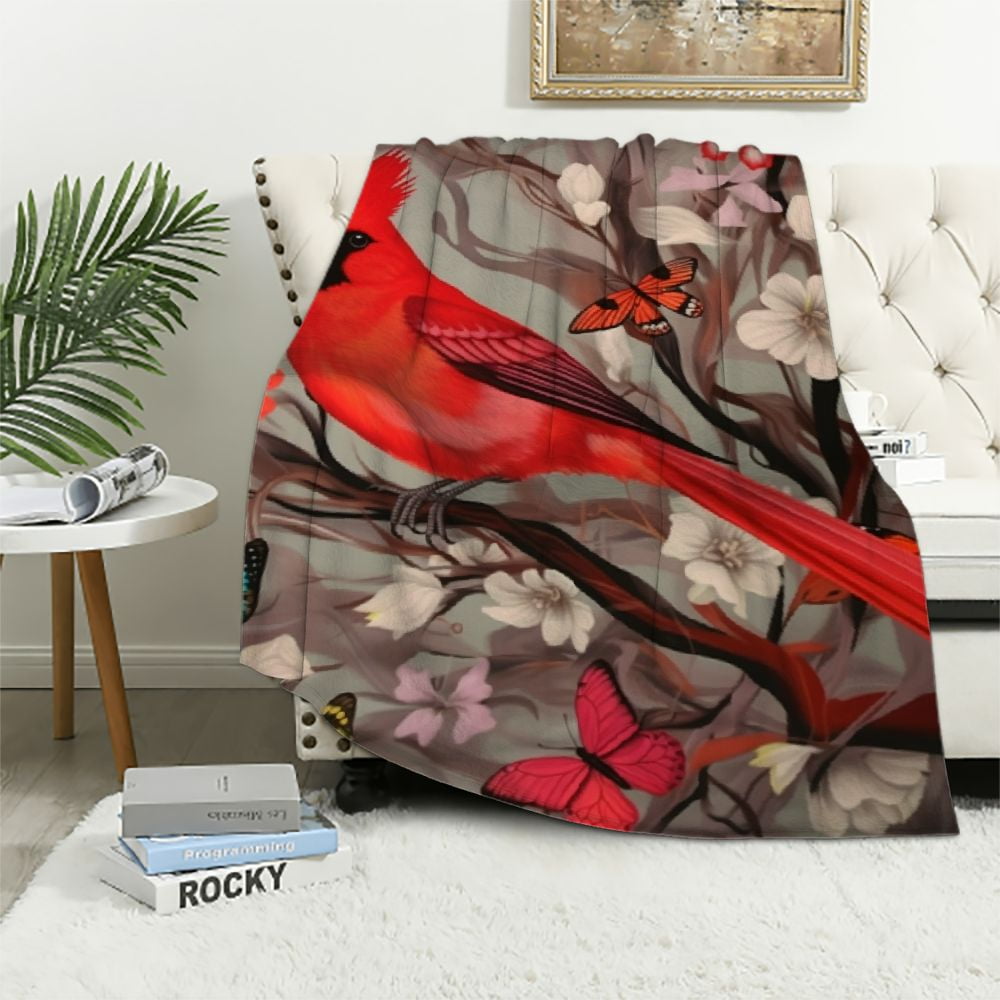 COMIO Cardinal Blanket,cardinal Decor Cherry Flowers Flannel Blanket ...