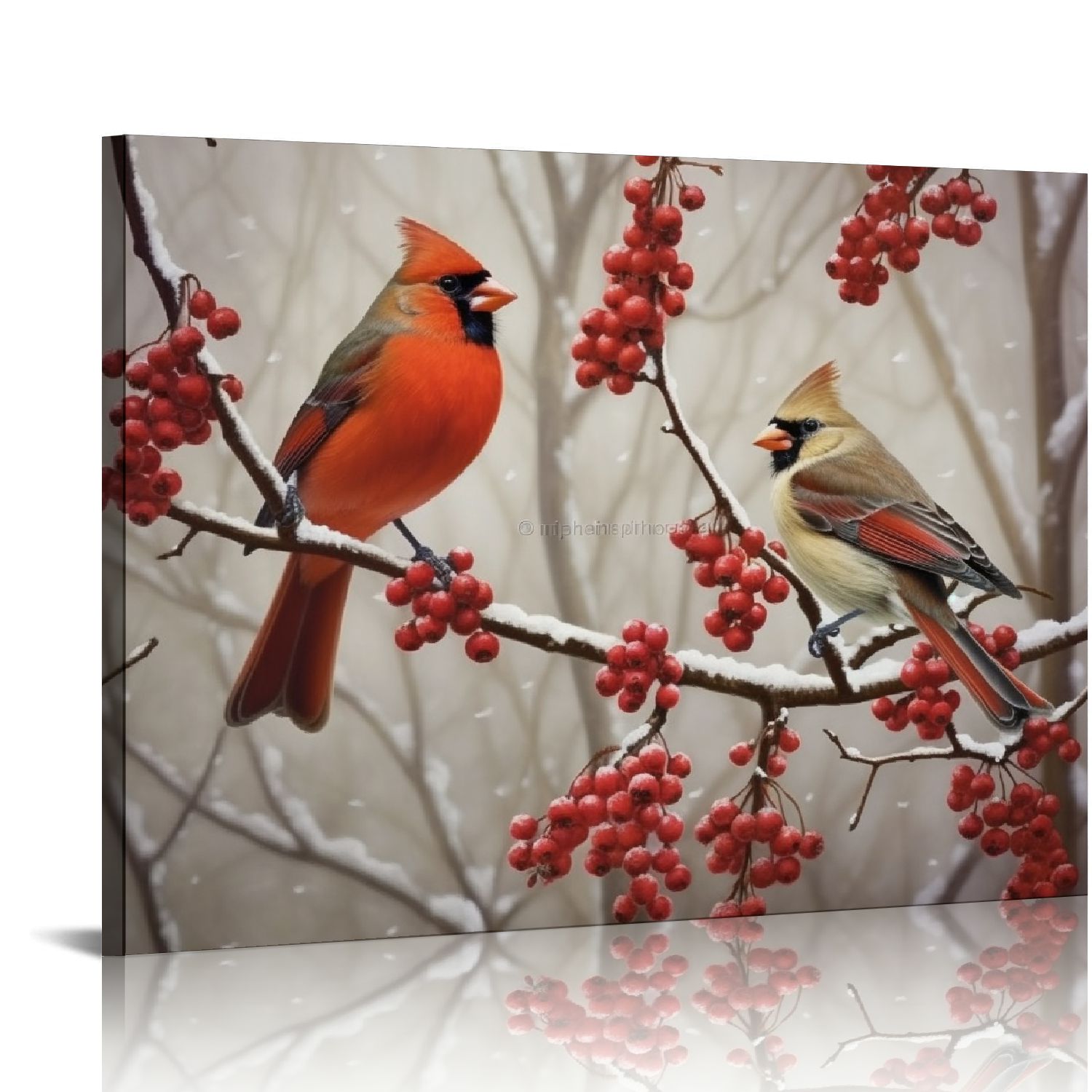 COMIO Cardinals Canvas Print Picture with Cardinal Couple and Holiday ...