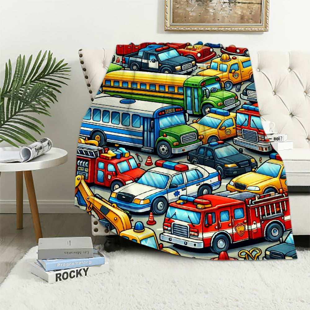 YANMS Cars and Trucks Throw Blanket Cute Super-Soft Police Cars ...