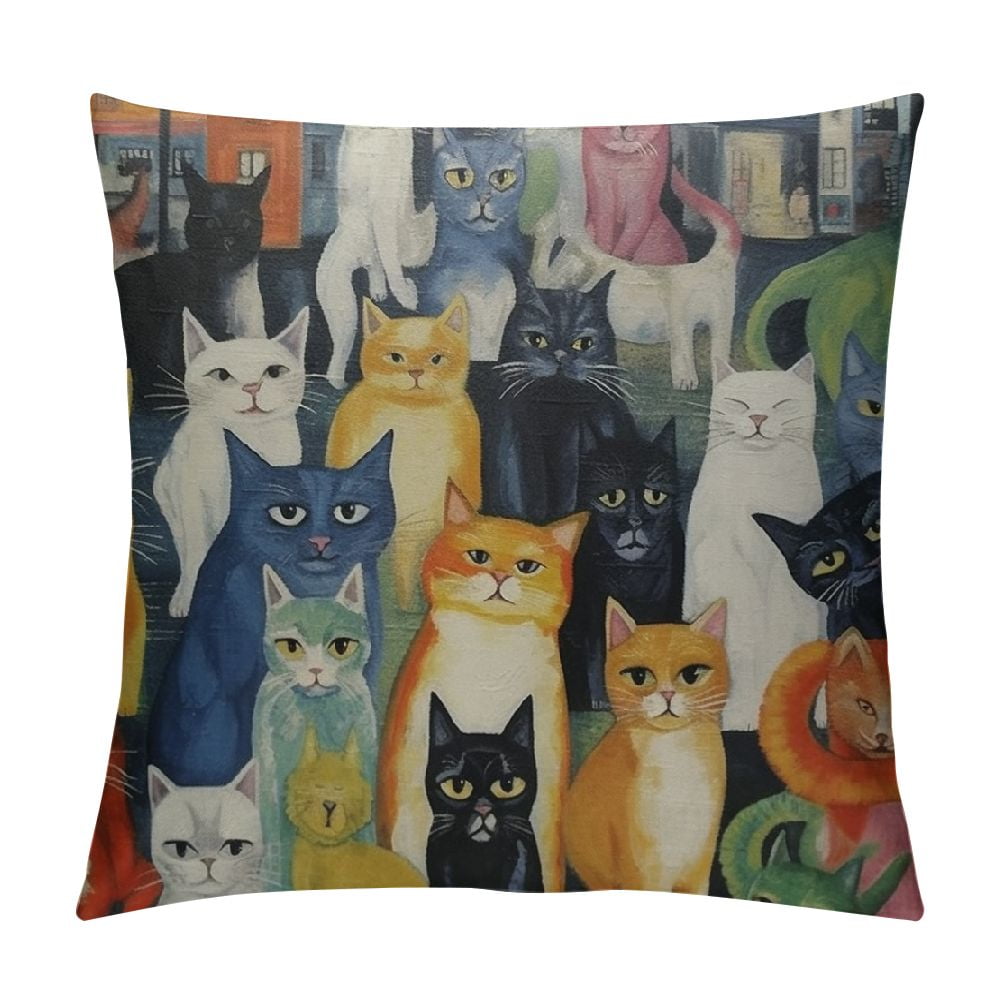 COMIO Cartoon Colorful Cute Cats Throw Pillow Cover Adorable Kitten ...